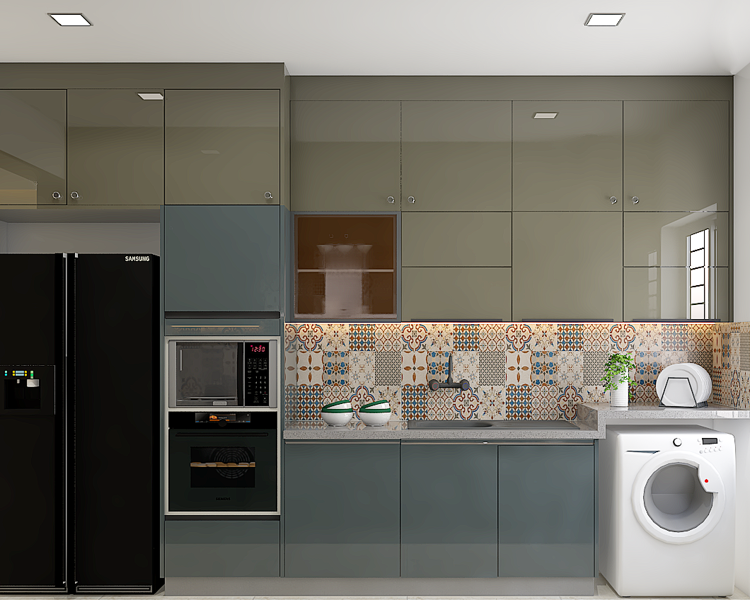 Modern Spacious Kitchen Design Idea With Glossy Laminates | Livspace