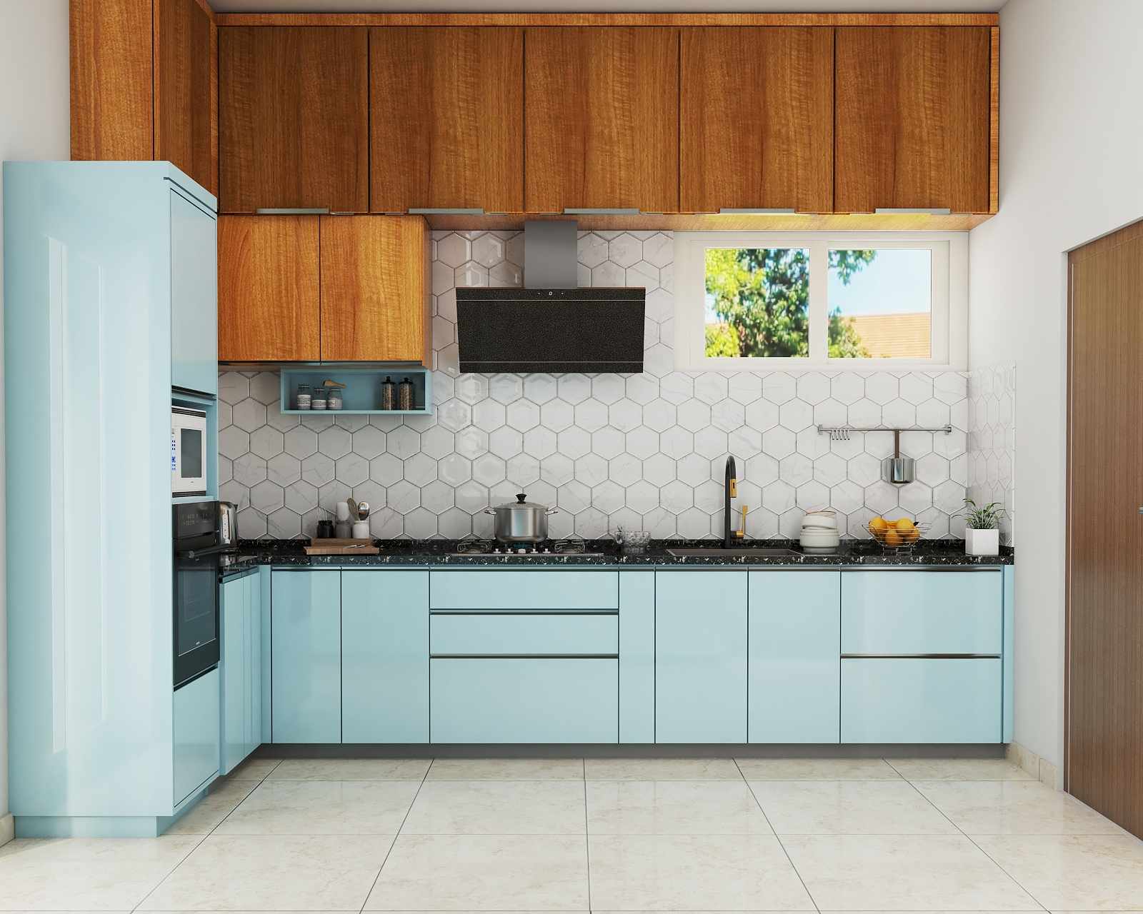 Low Maintenance Convenient Compact Size L-Shape Kitchen Design | Livspace