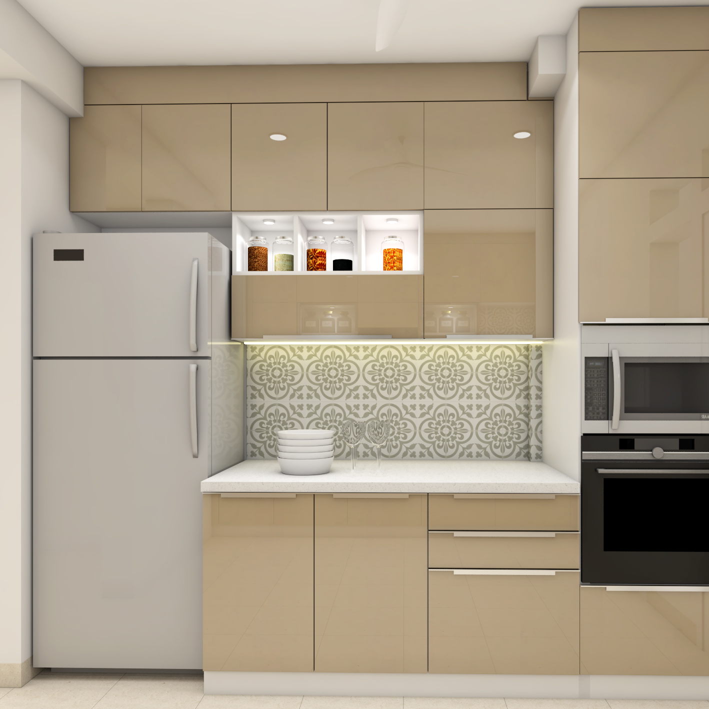 Contemporary Compact Kitchen Design With Dual Tone Interiors | Livspace