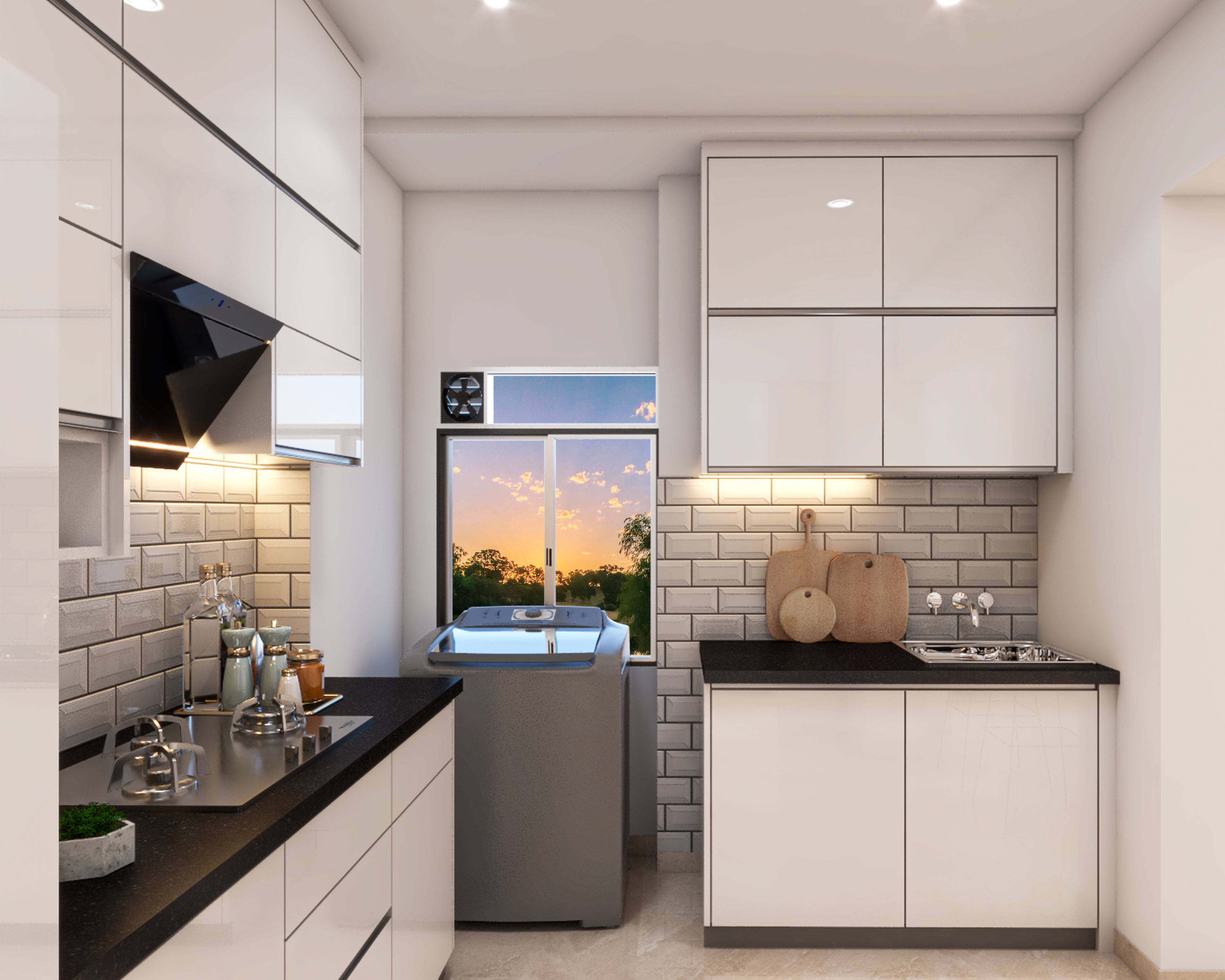 Modern White Open Kitchen Design | Livspace