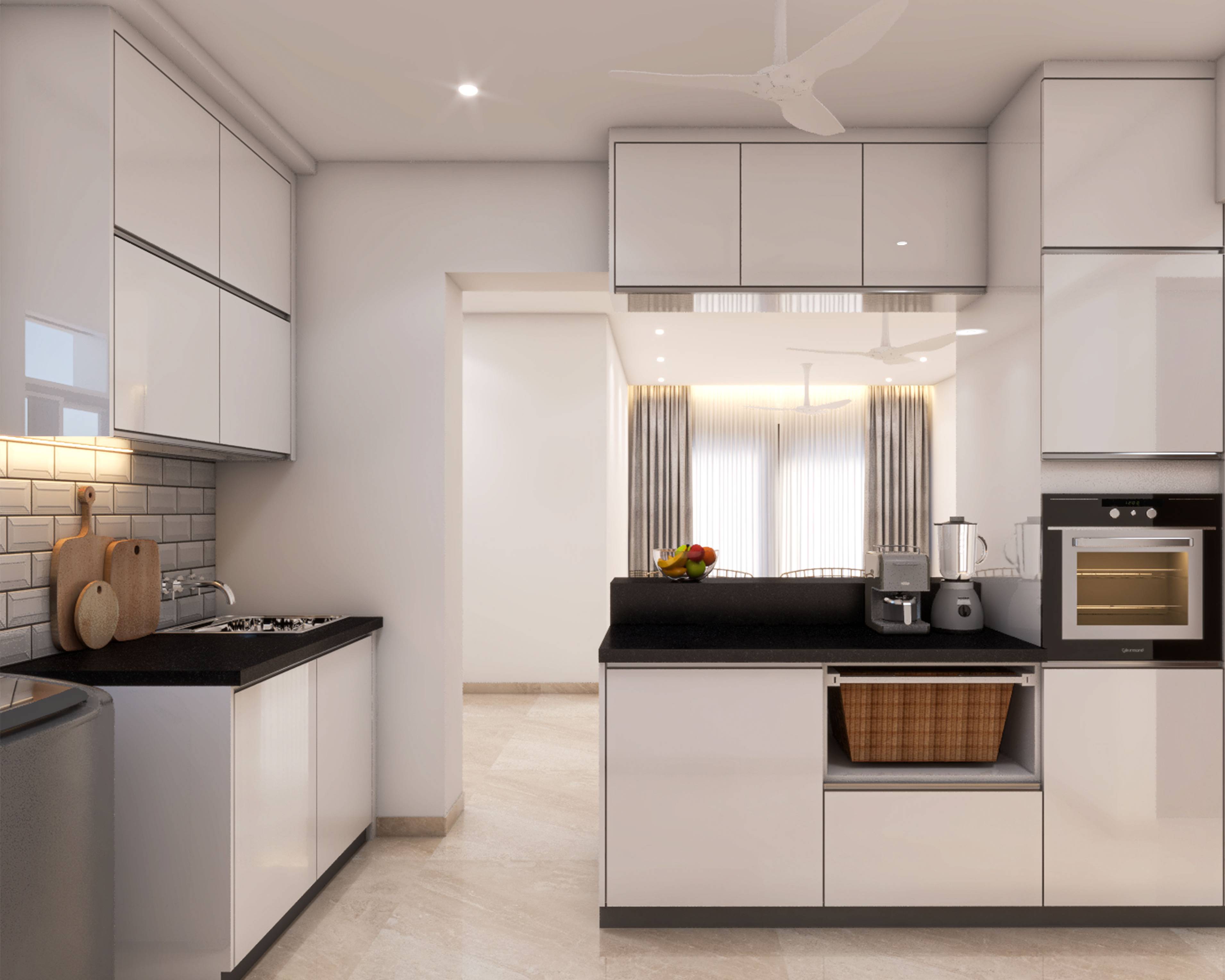 Modern White Open Kitchen Design | Livspace