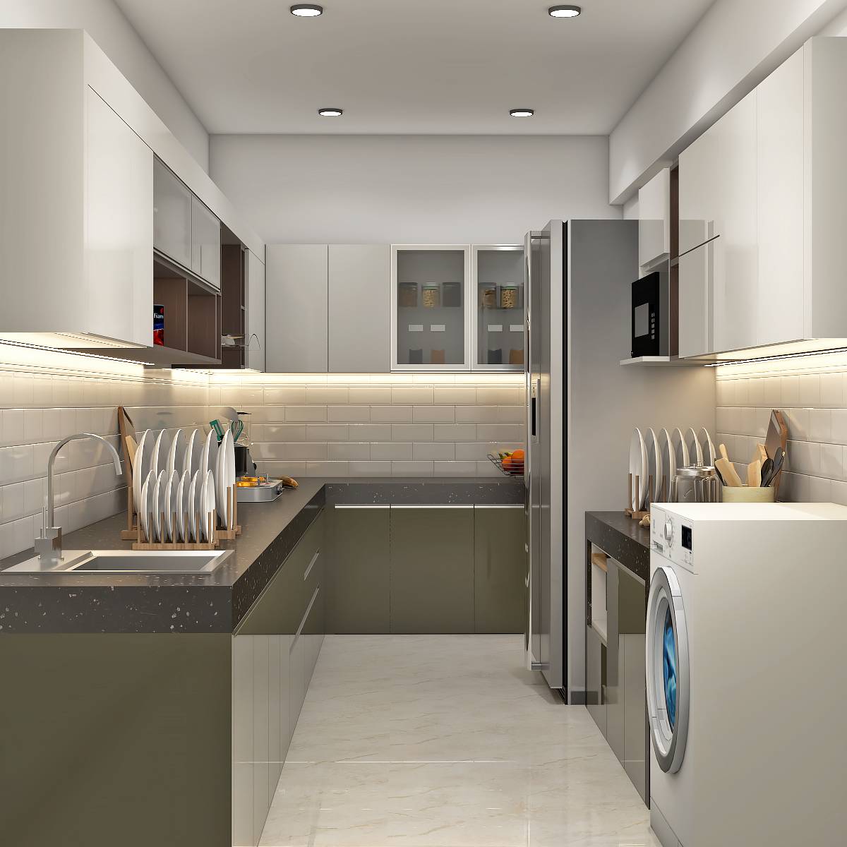 Multi-Functional Contemporary Style L-Shape Spacious Kitchen Cabinet ...