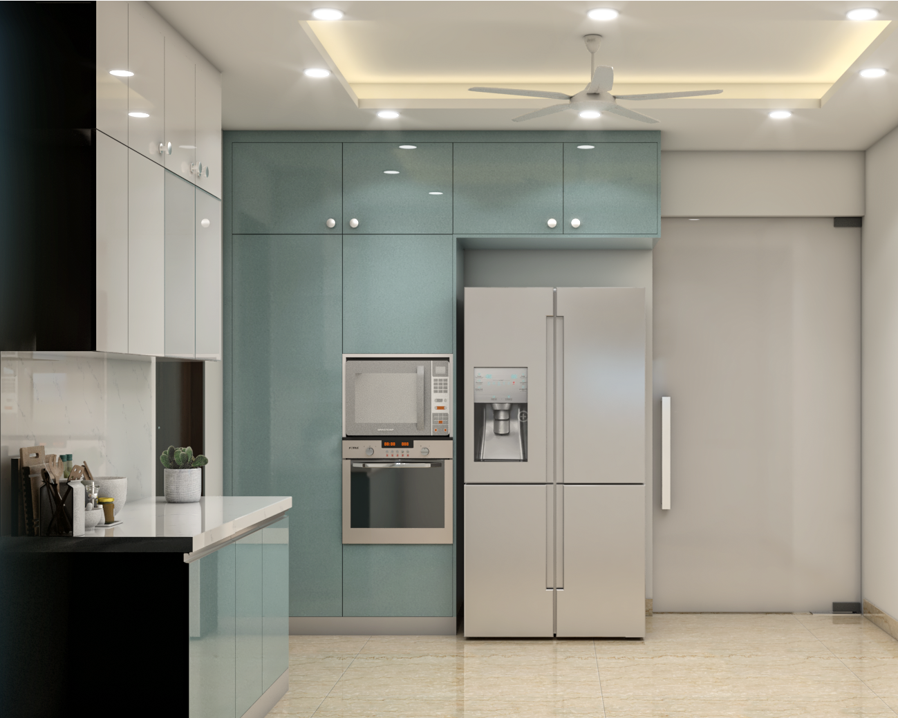 Modern Pastel Blue And White Kitchen Design | Livspace