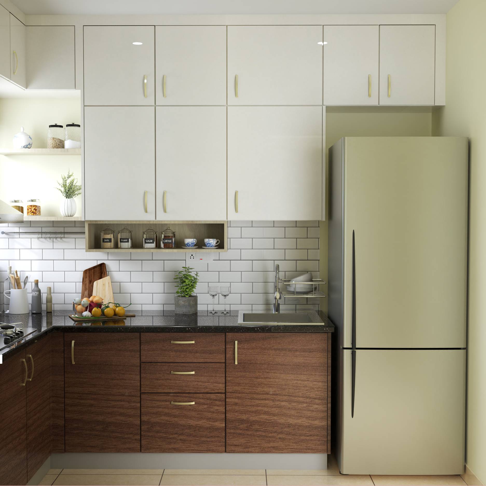 L-Shaped Compact Kitchen Design | Livspace
