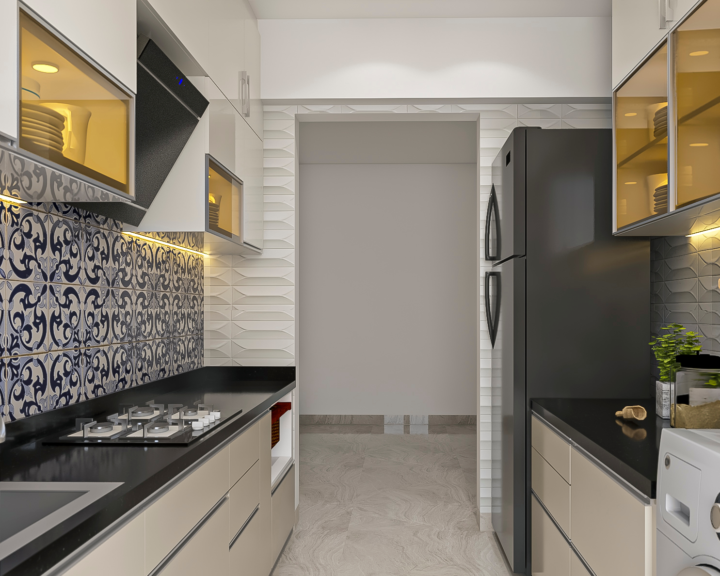 Compact Sized Modern Style Low Maintenance Parallel Kitchen Design ...