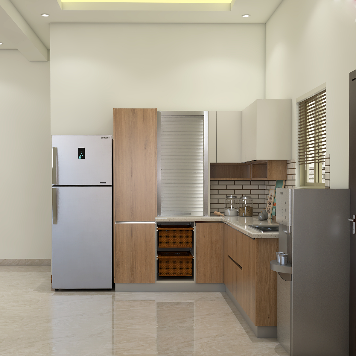 Modern Kitchen Design With Tall Maroon Unit | Livspace