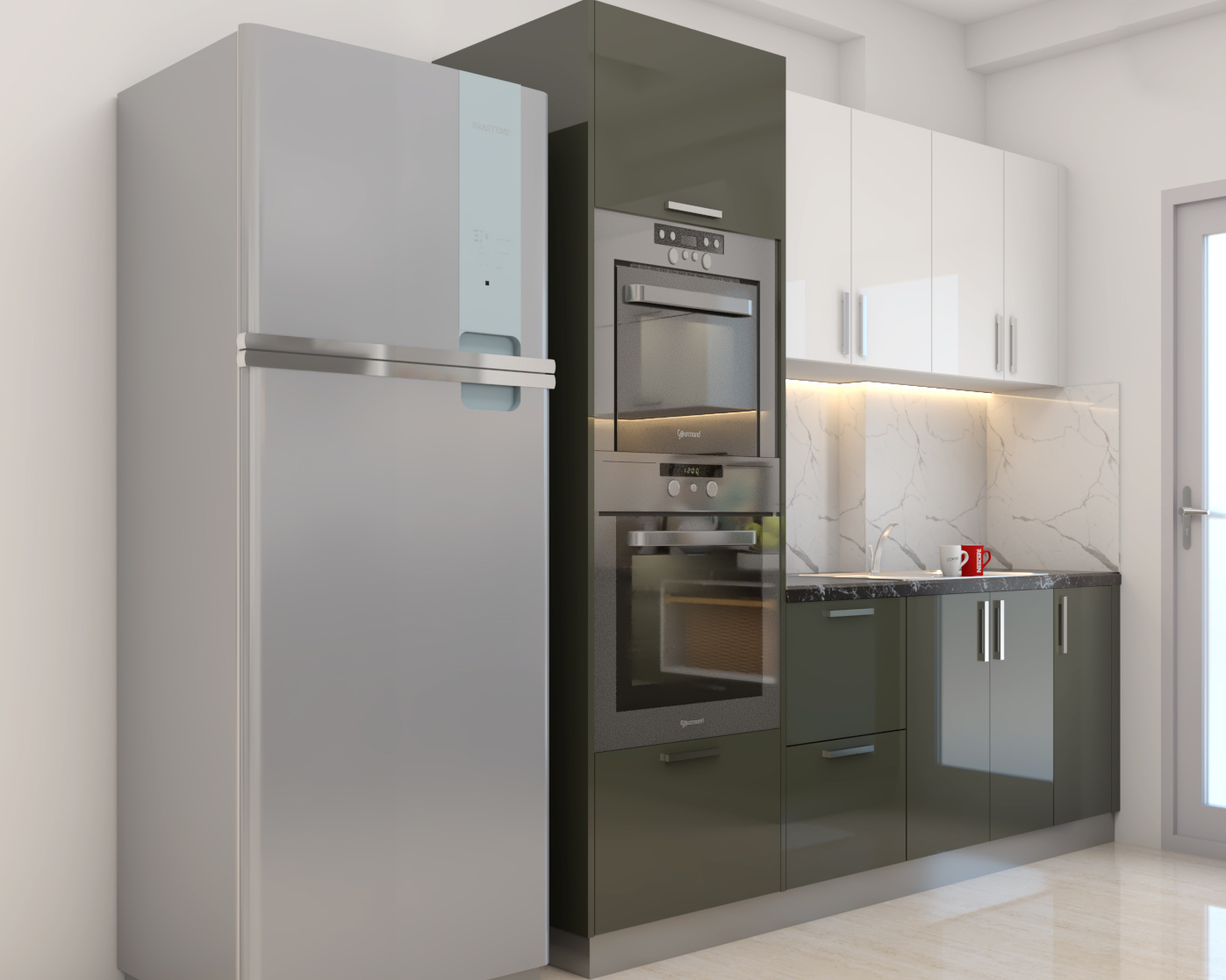 Compact Kitchen Design Idea With Tall Wall Unit | Livspace