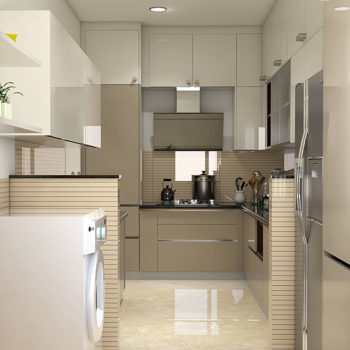 Spacious Beige Kitchen Design | Livspace