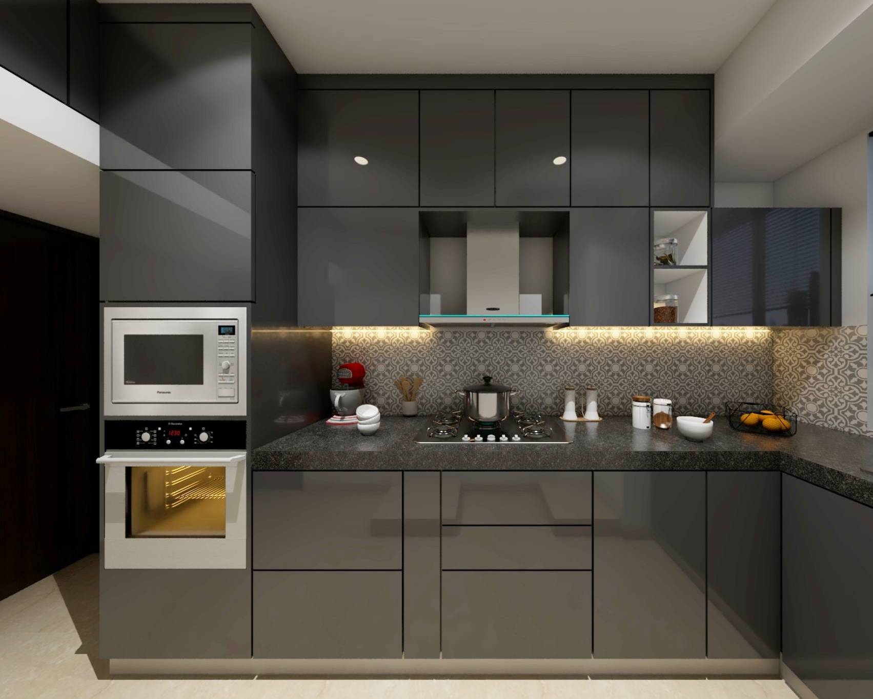 Maximum Storage Modern Style Compact Sized Kitchen Design | Livspace