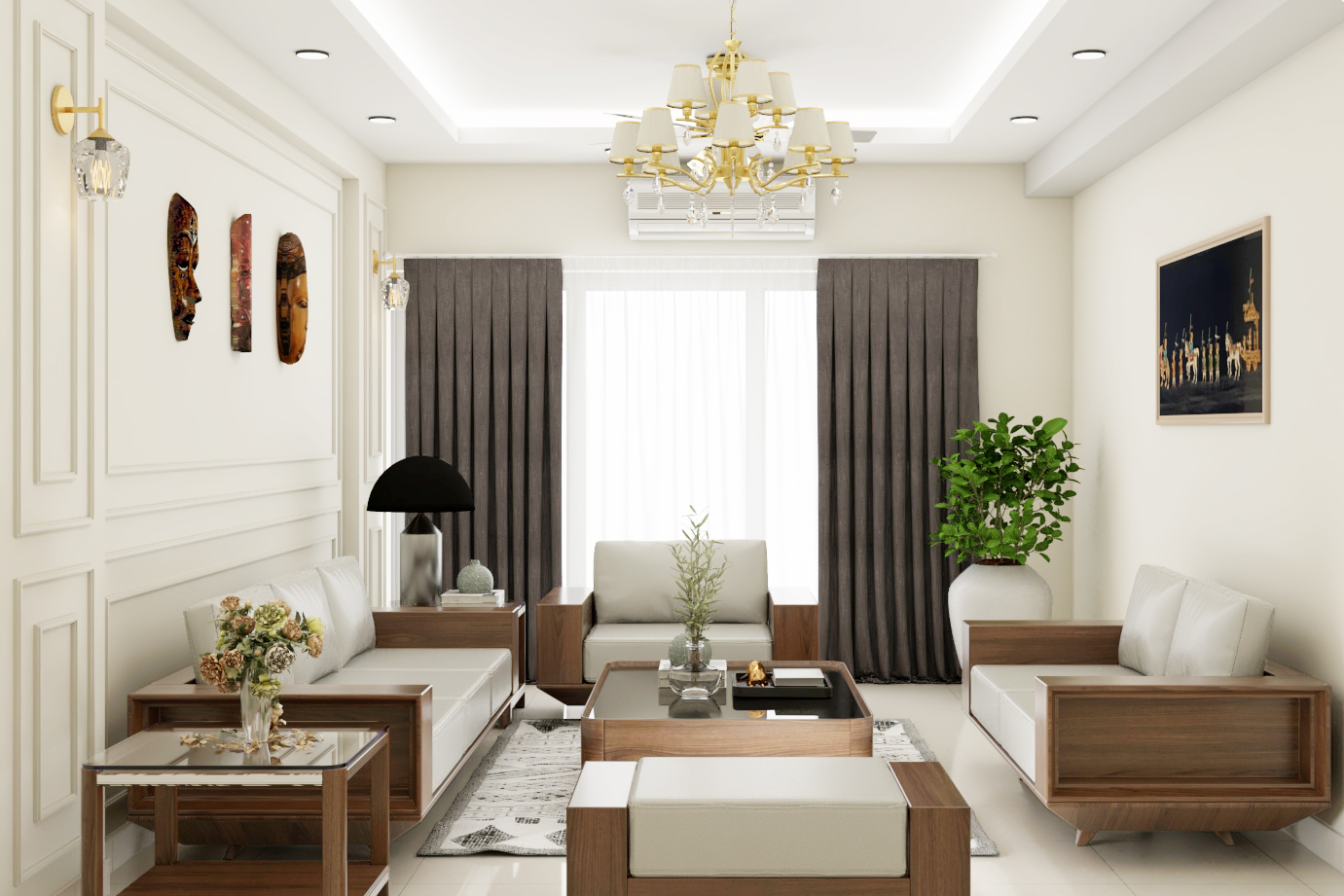 Spacious Low Maintenance Contemporary Living Room Design | Livspace