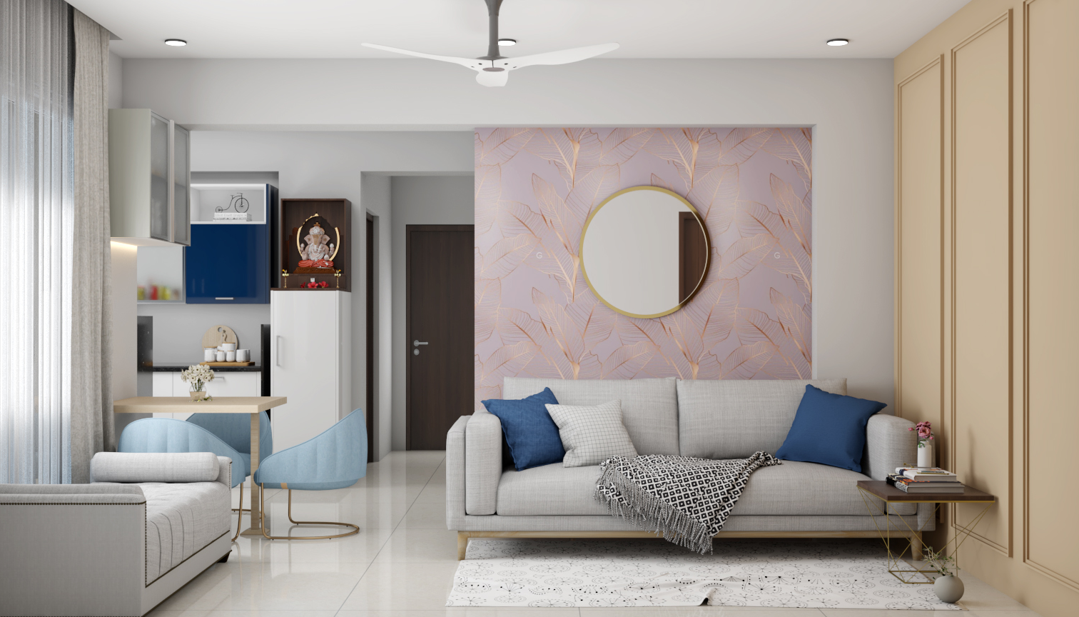 Convenient Modern Style Compact Sized Living Room Design | Livspace