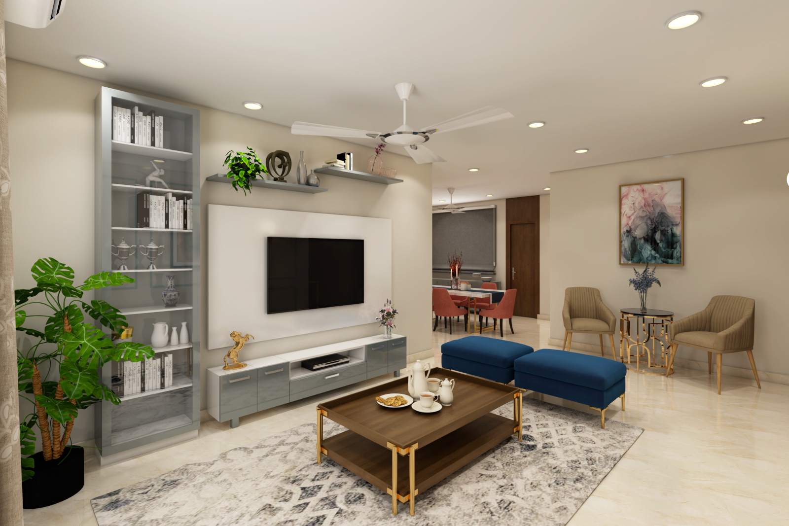 Convenient Spacious Modern Styled Living Room Design| Livspace