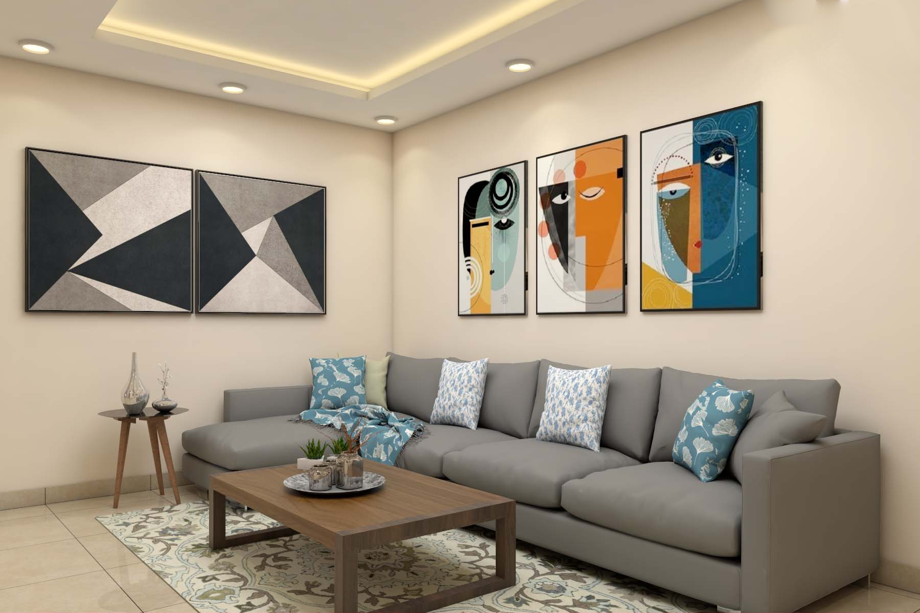 Modern Living Room Design With Picture Frames | Livspace