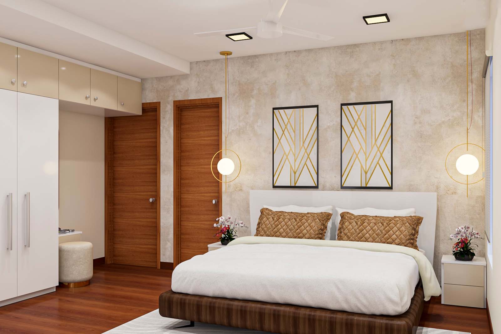 Contemporary Spacious Master Bedroom Design With Cosy Interiors | Livspace