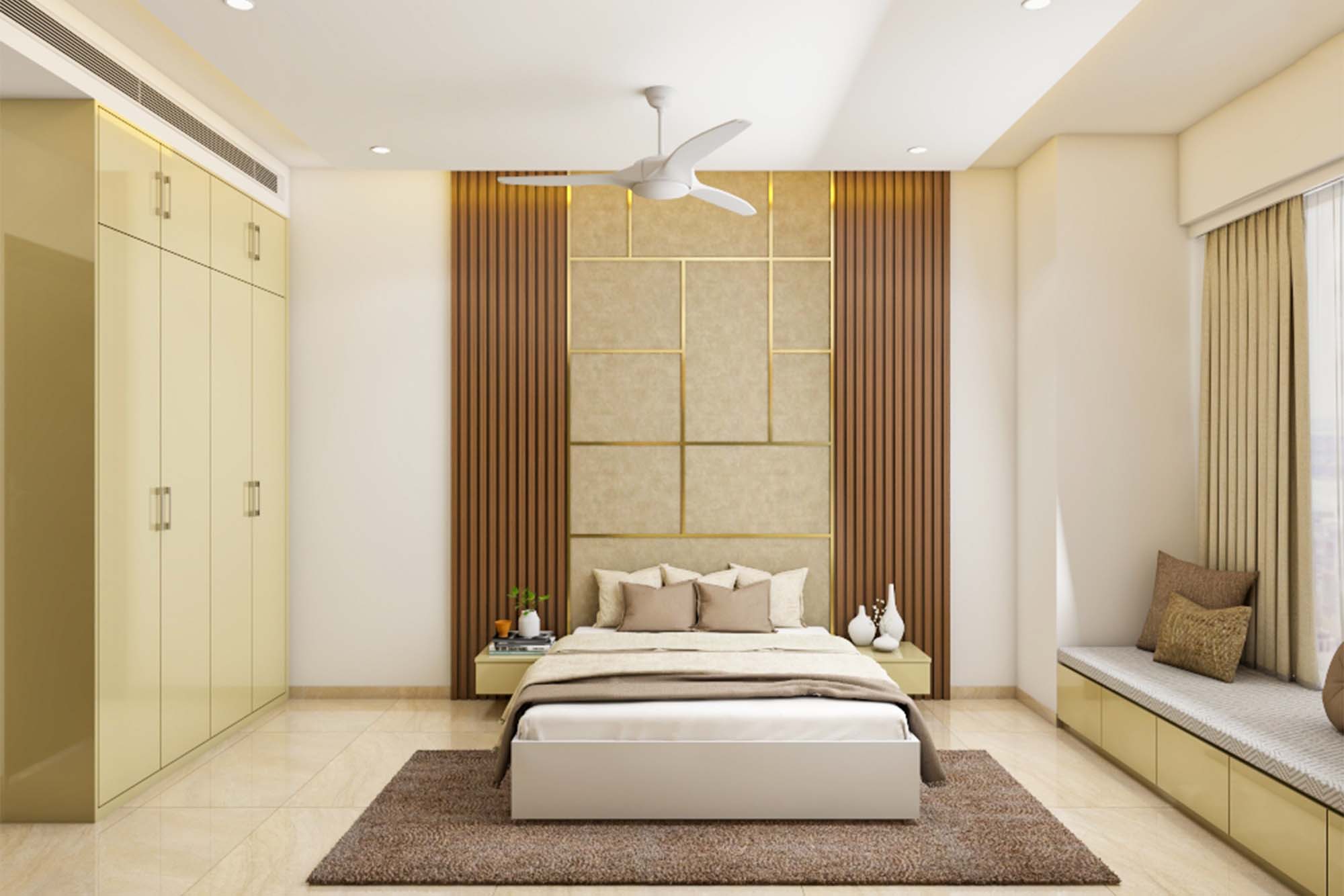 Spacious Master Bedroom Design With Wall Panelling | Livspace