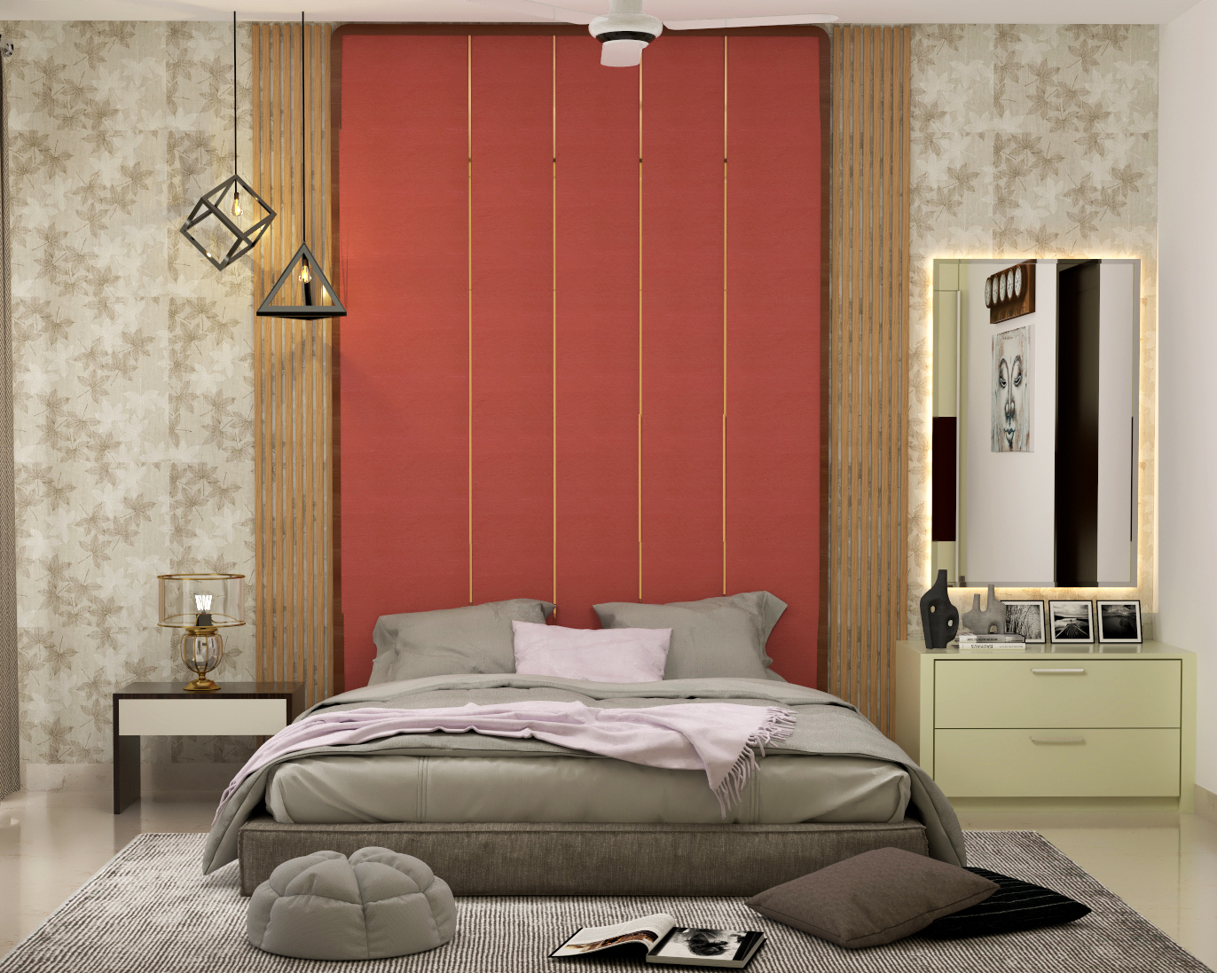 Spacious Master Bedroom Design With Dressing Unit And Mirror | Livspace