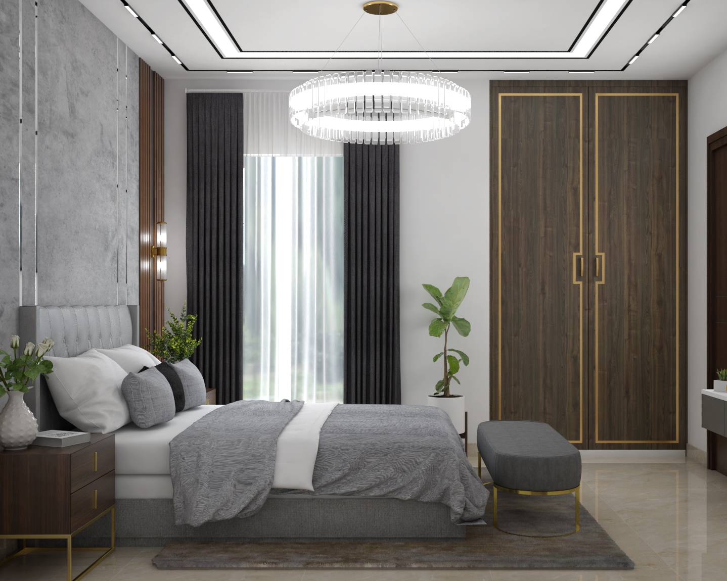 Spacious Grey Master Bedroom Design | Livspace