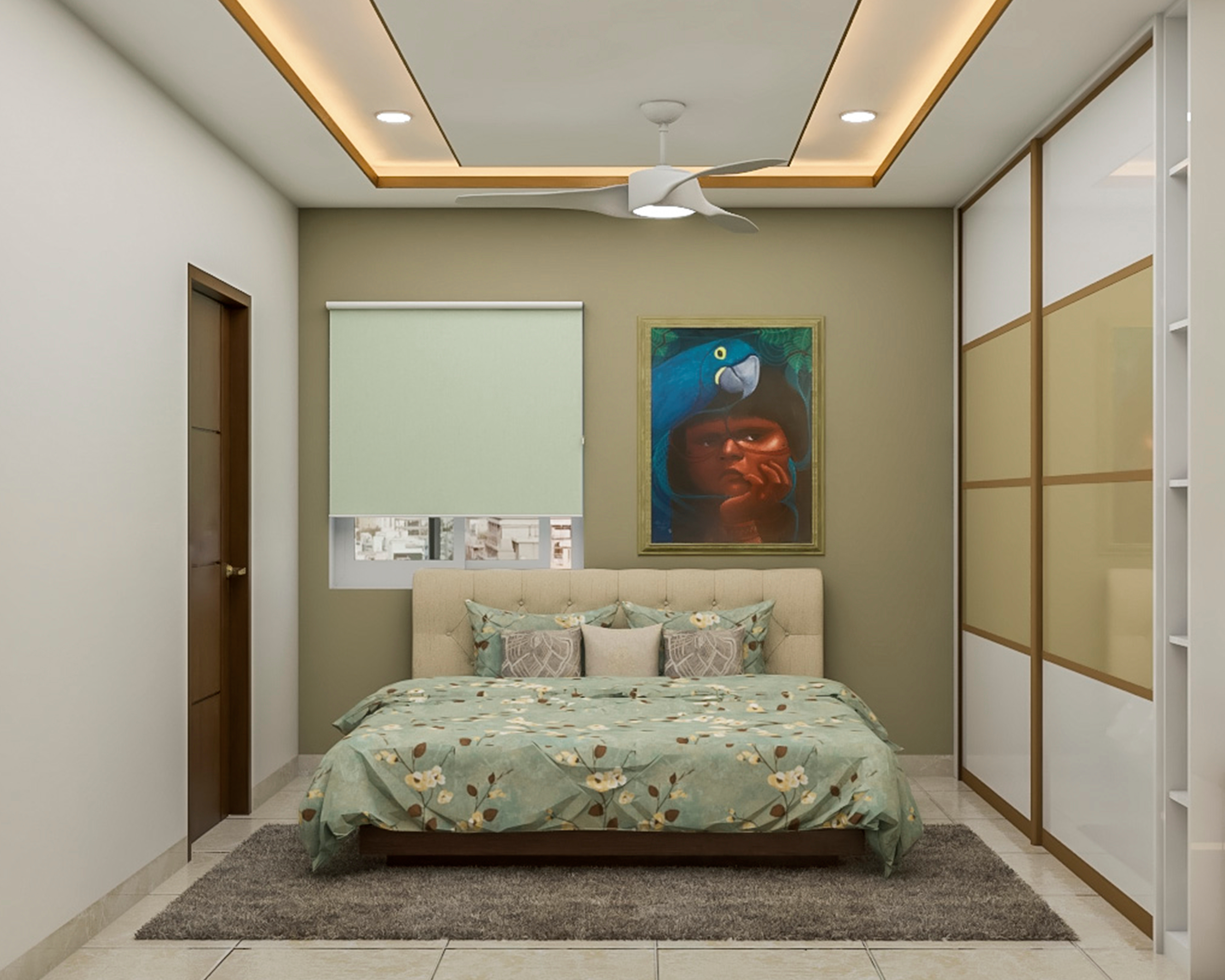 Compact Master Bedroom Design With Sliding Door Wardrobe | Livspace