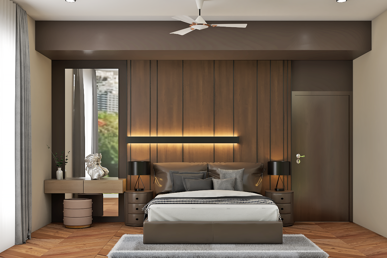Modern Themed Spacious Convenient Master Bedroom Design | Livspace