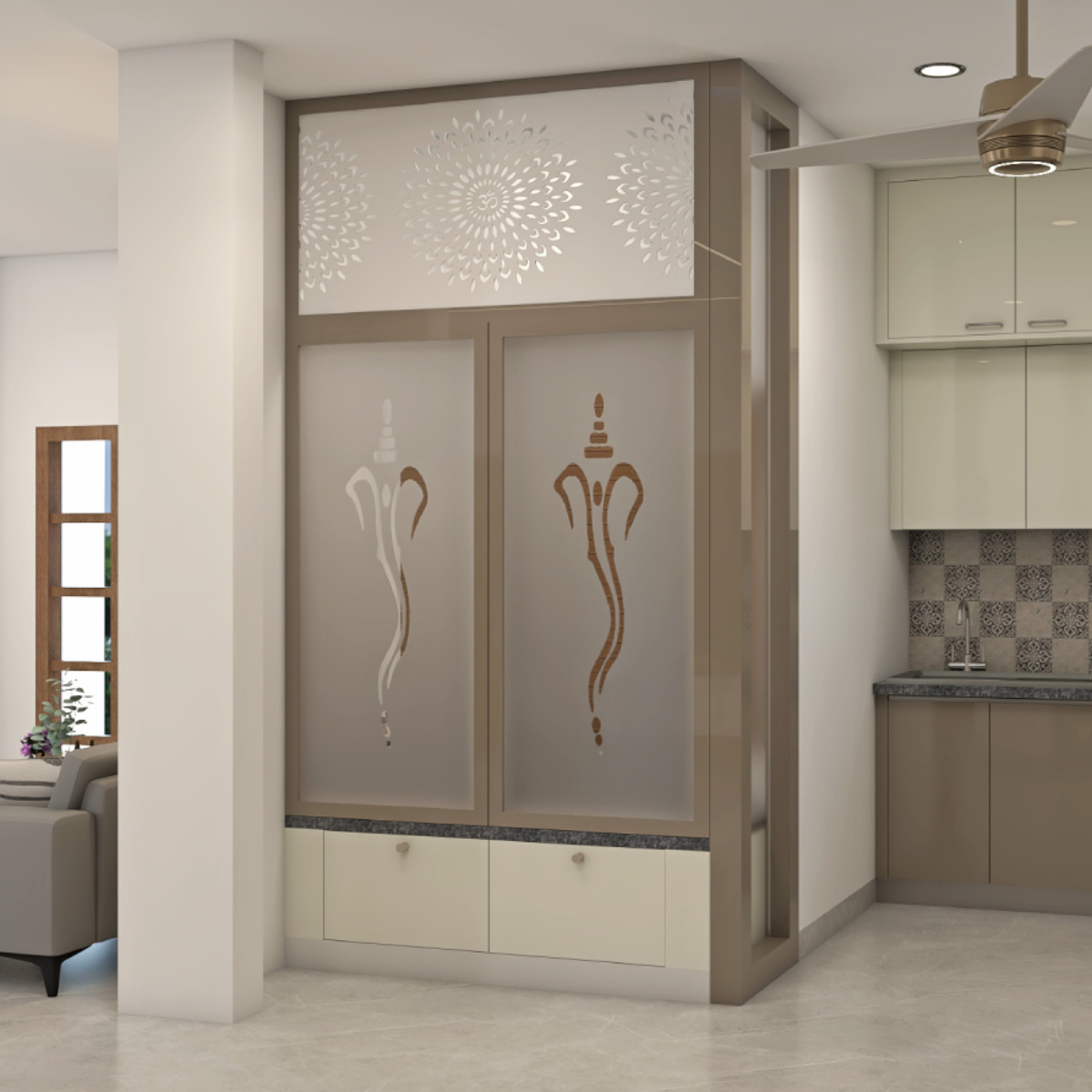 Modern Pooja Room Design With Ganesh Design | Livspace