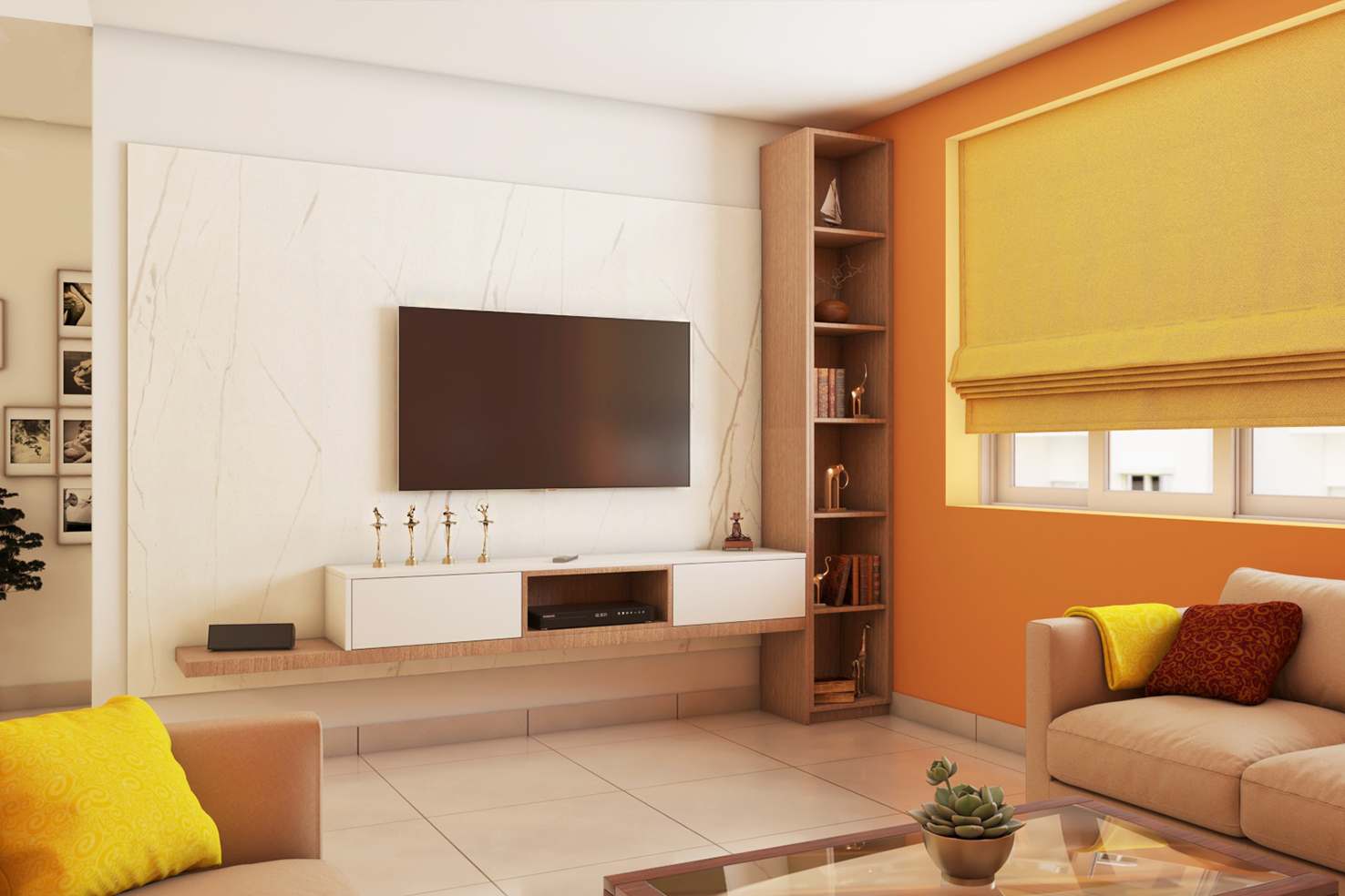 Contemporary TV Unit with Max Storage Rack and Wall-Mounted Cabinet ...