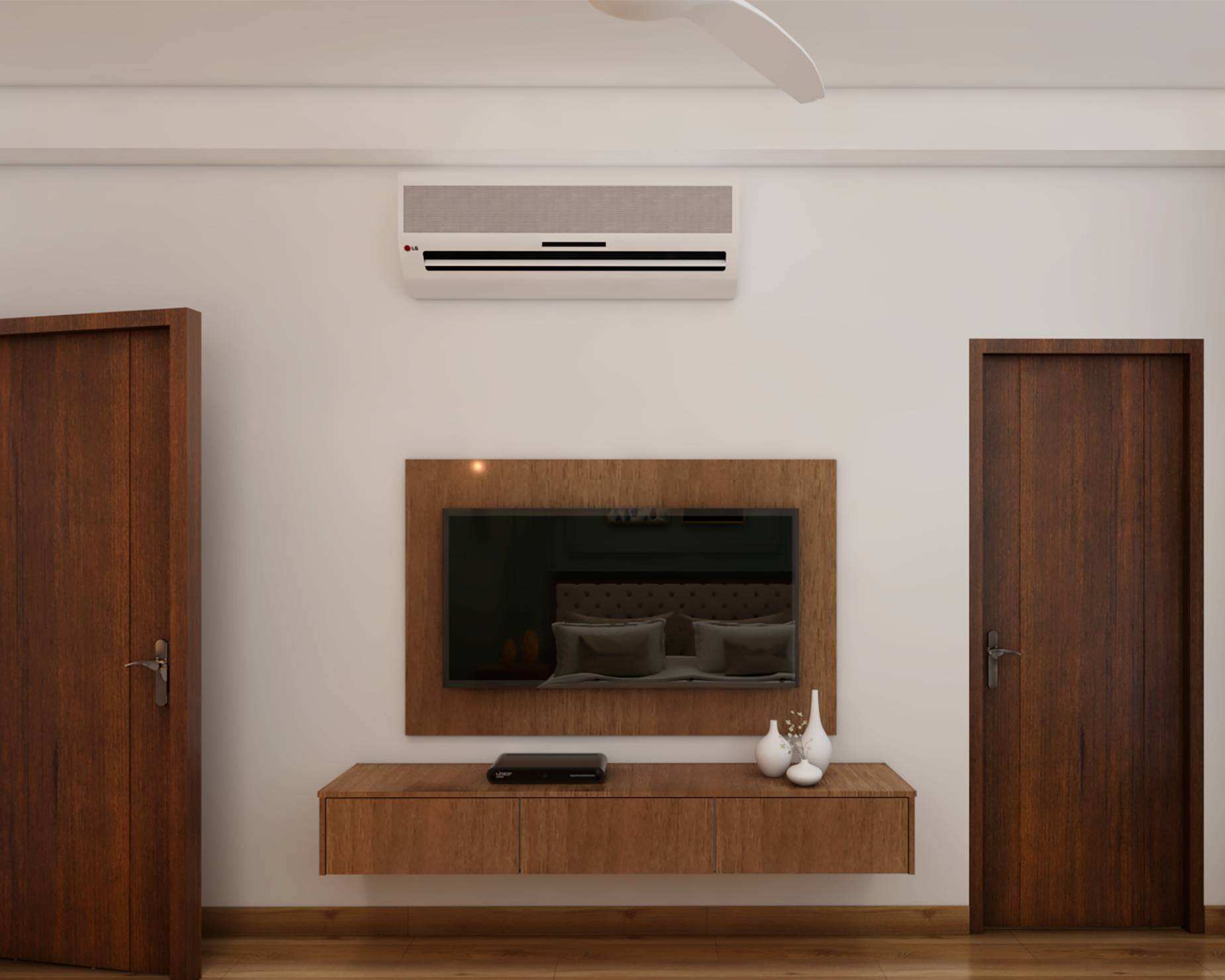 Wall-Mounted Compact TV Unit Design With White Wall | Livspace