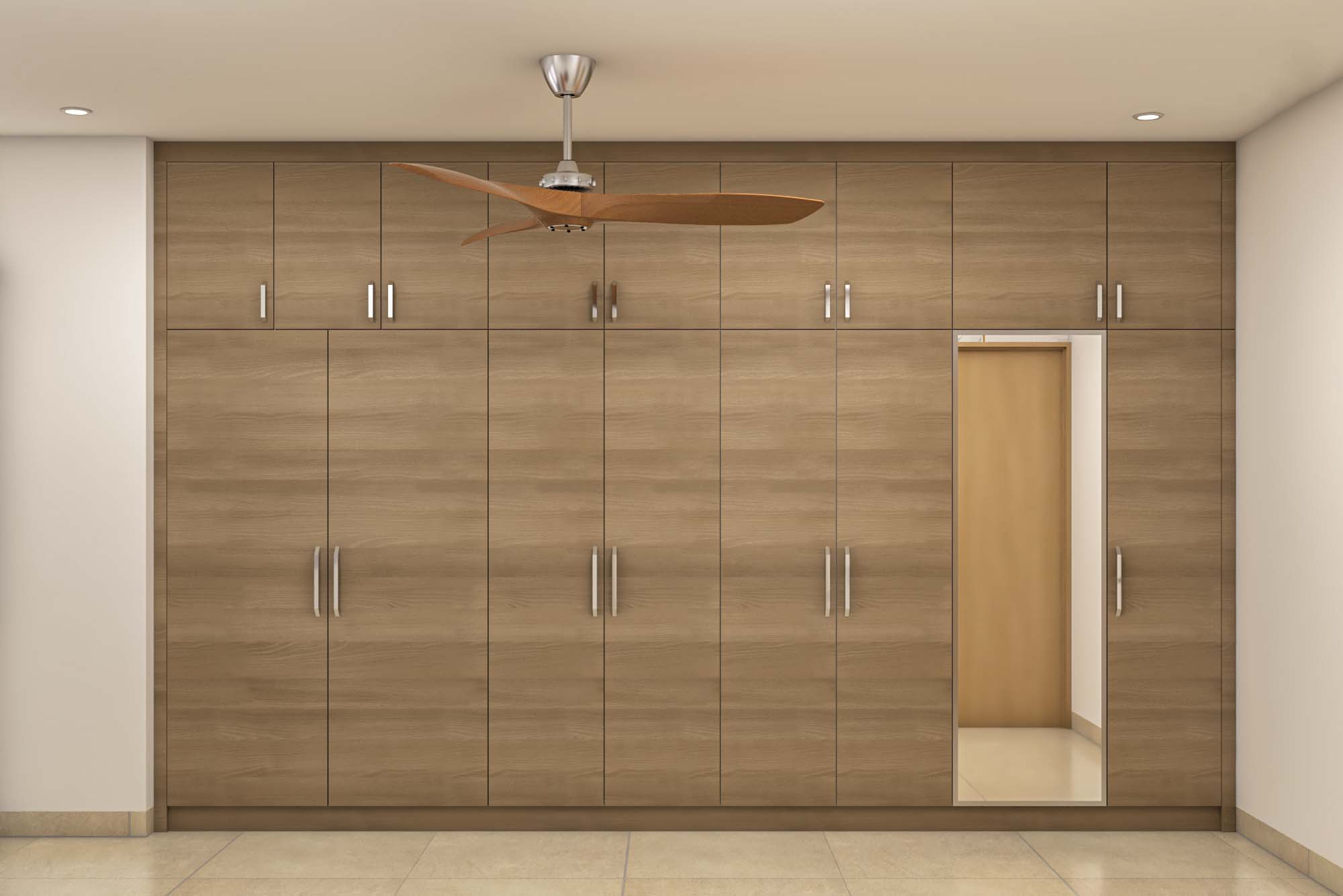 Spacious Wooden Wardrobe Design With Mirror | Livspace