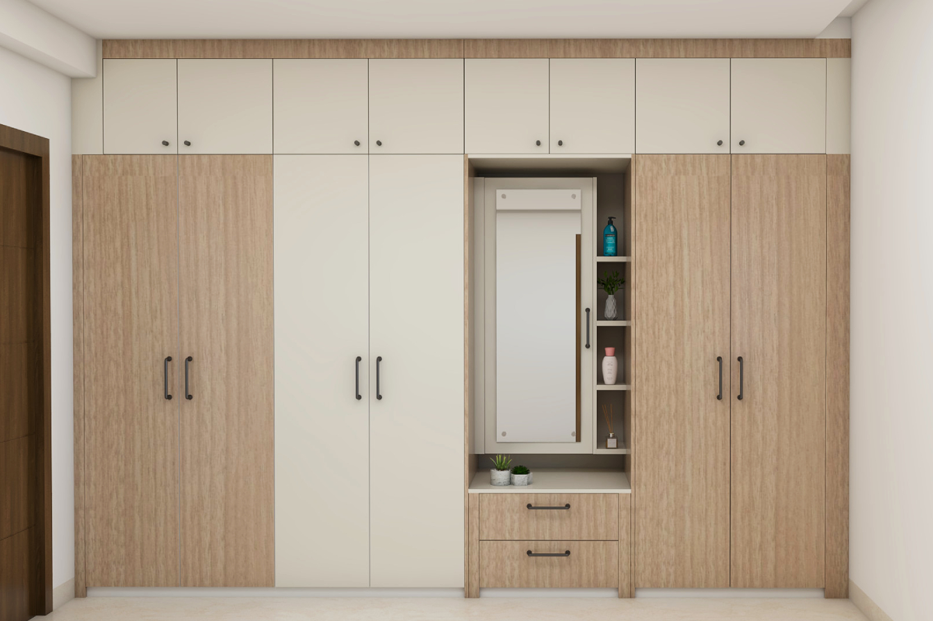 Modern Wardrobe With With Beige Laminates And Swing Shutter | Livspace