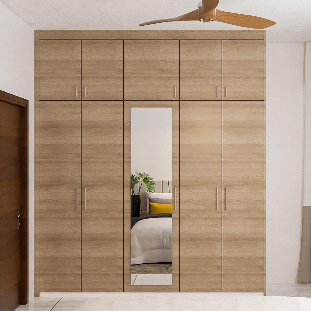 Modern Wardrobe Design In Light Wooden Textures And Mirror | Livspace
