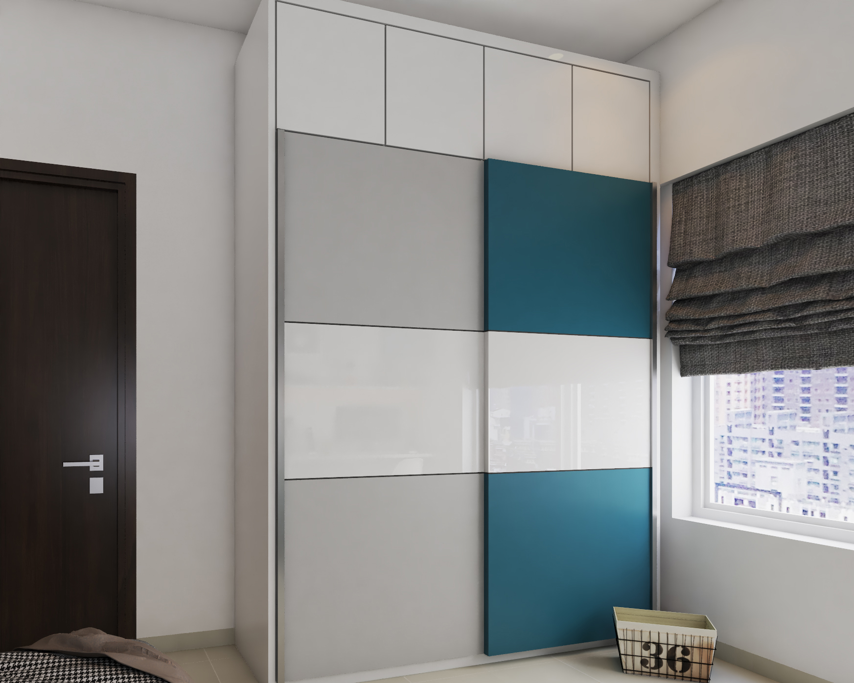 Dual-Toned Contemporary Wardrobe Design With Sliding Shutters | Livspace