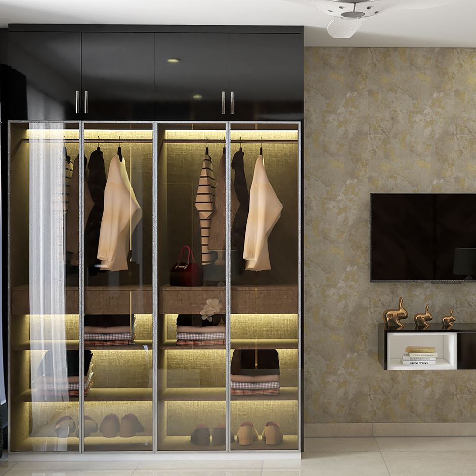 Spacious Wardrobe Design With Strip Lighting | Livspace