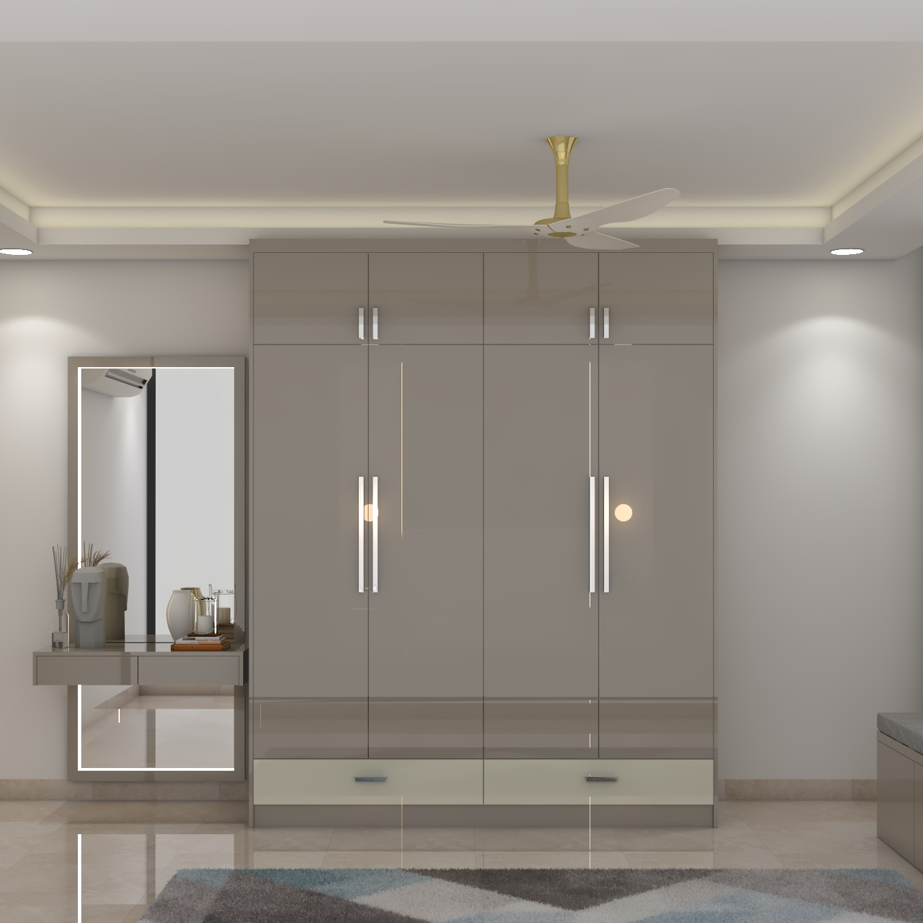 Modern Spacious Wardrobe Design With Loft and Drawers | Livspace