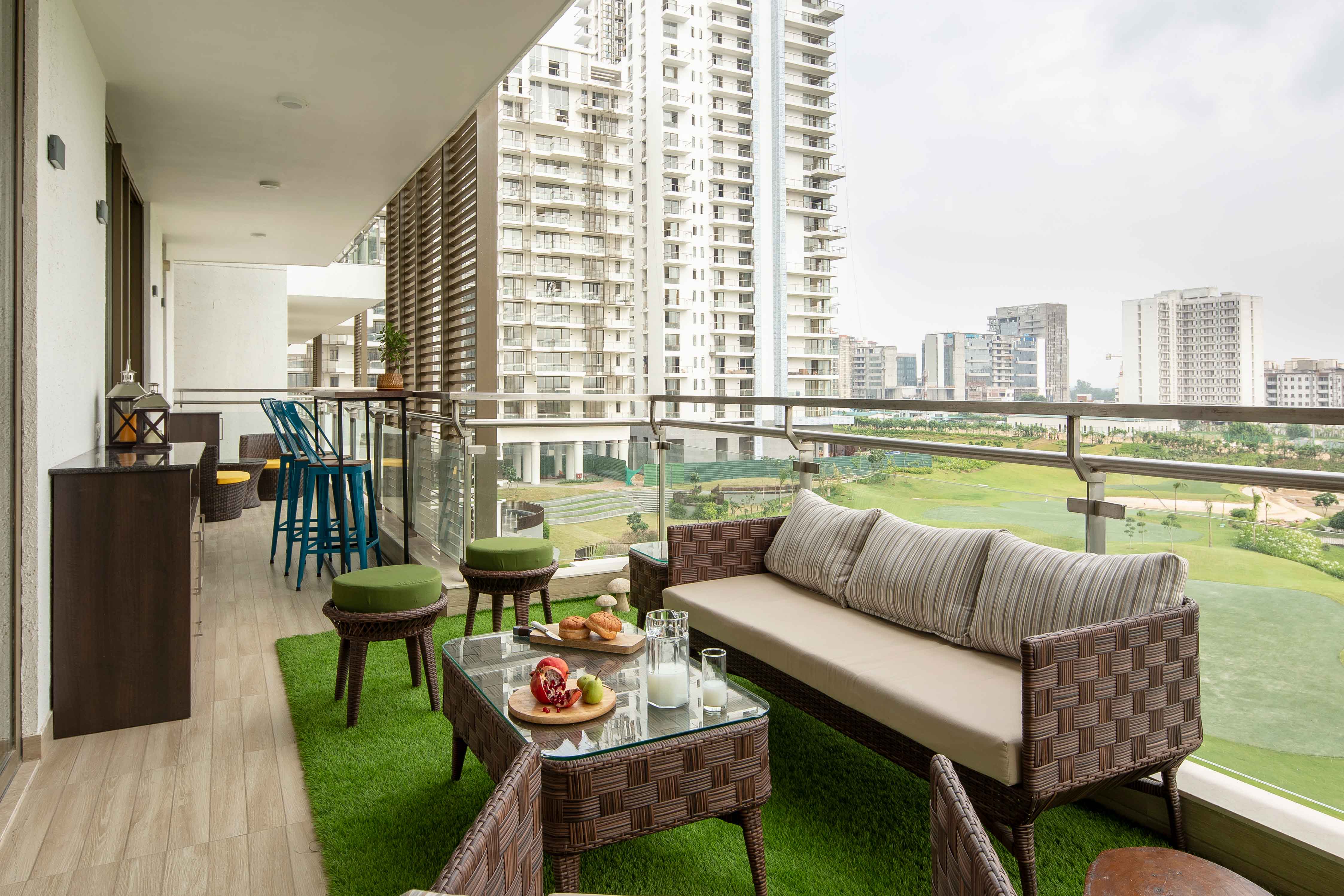 Stylish Contemporary Balcony Design with Off-White Wall and Stylish ...