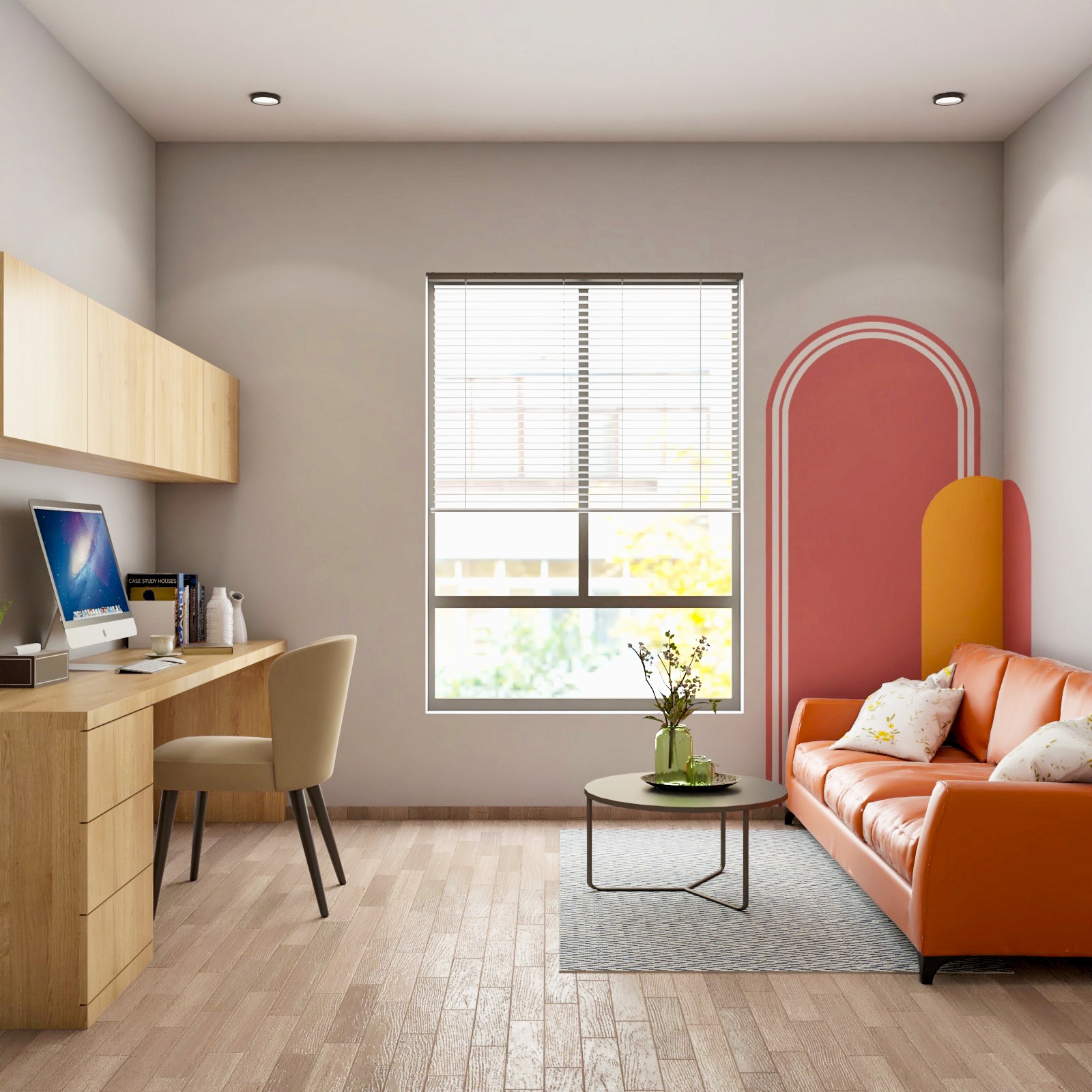 Home Office Design With Acacia Wood Study Table - 10x8 Ft | Livspace