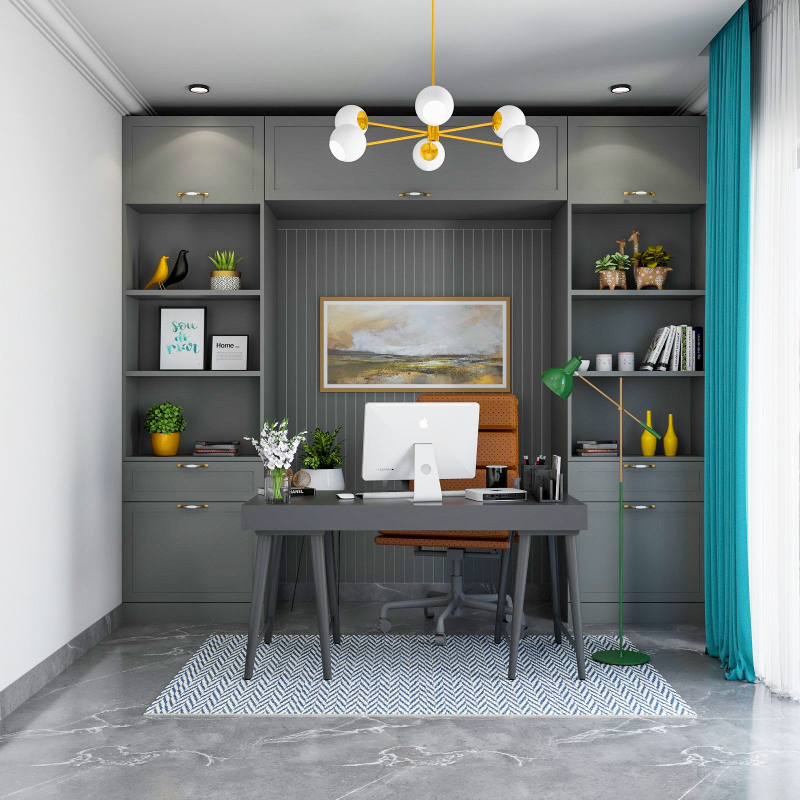 River Stone Grey Home Office Design With Storage Unit - 8x8 Ft | Livspace