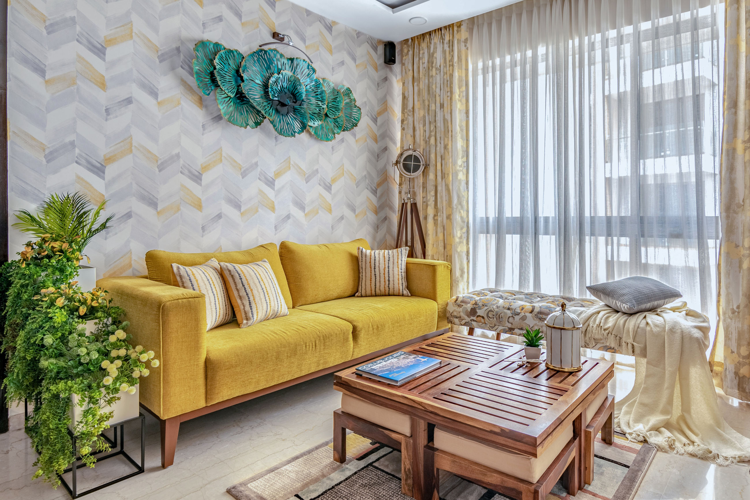 2-BHK Flat In Mumbai With Elegant Wall Designs | Livspace