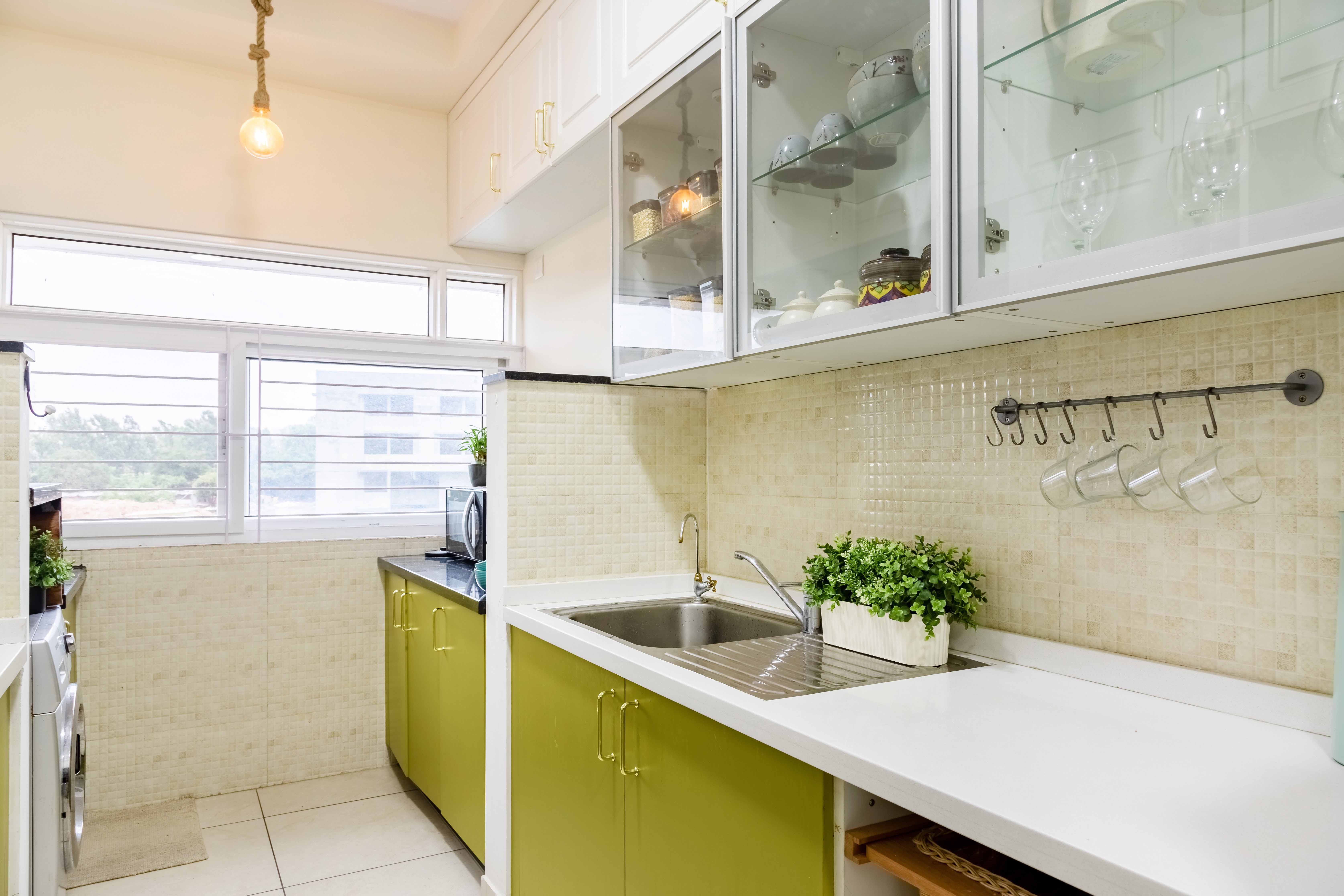 Modern Parallel Kitchen Design with Sunflower Yellow and Margherita ...
