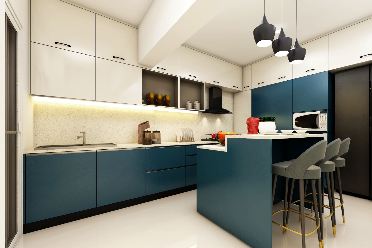 Modern Modular Island Kitchen Design with Shore Blue and Champagne ...