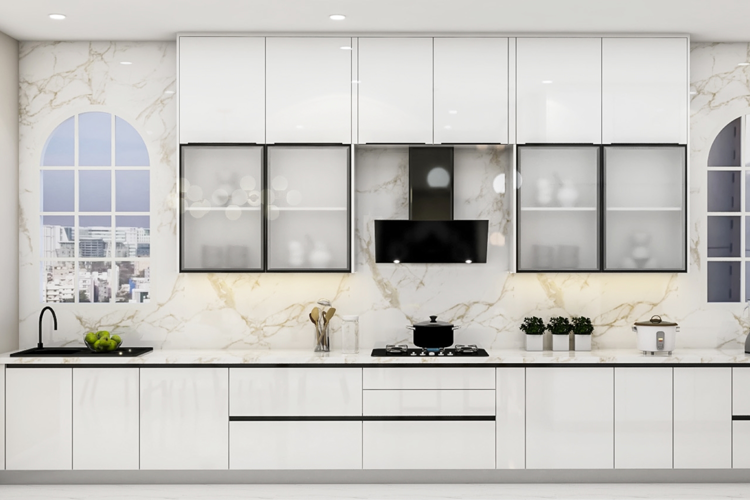 White Kitchen With Glass