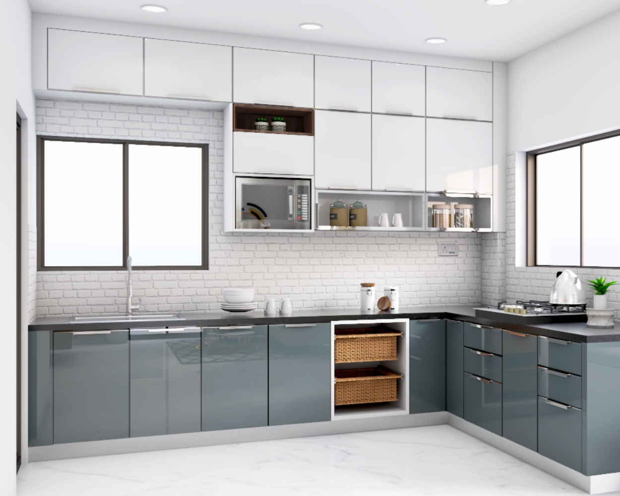 Contemporary Kitchen Design with Silver Frost and Frosty White Accents ...