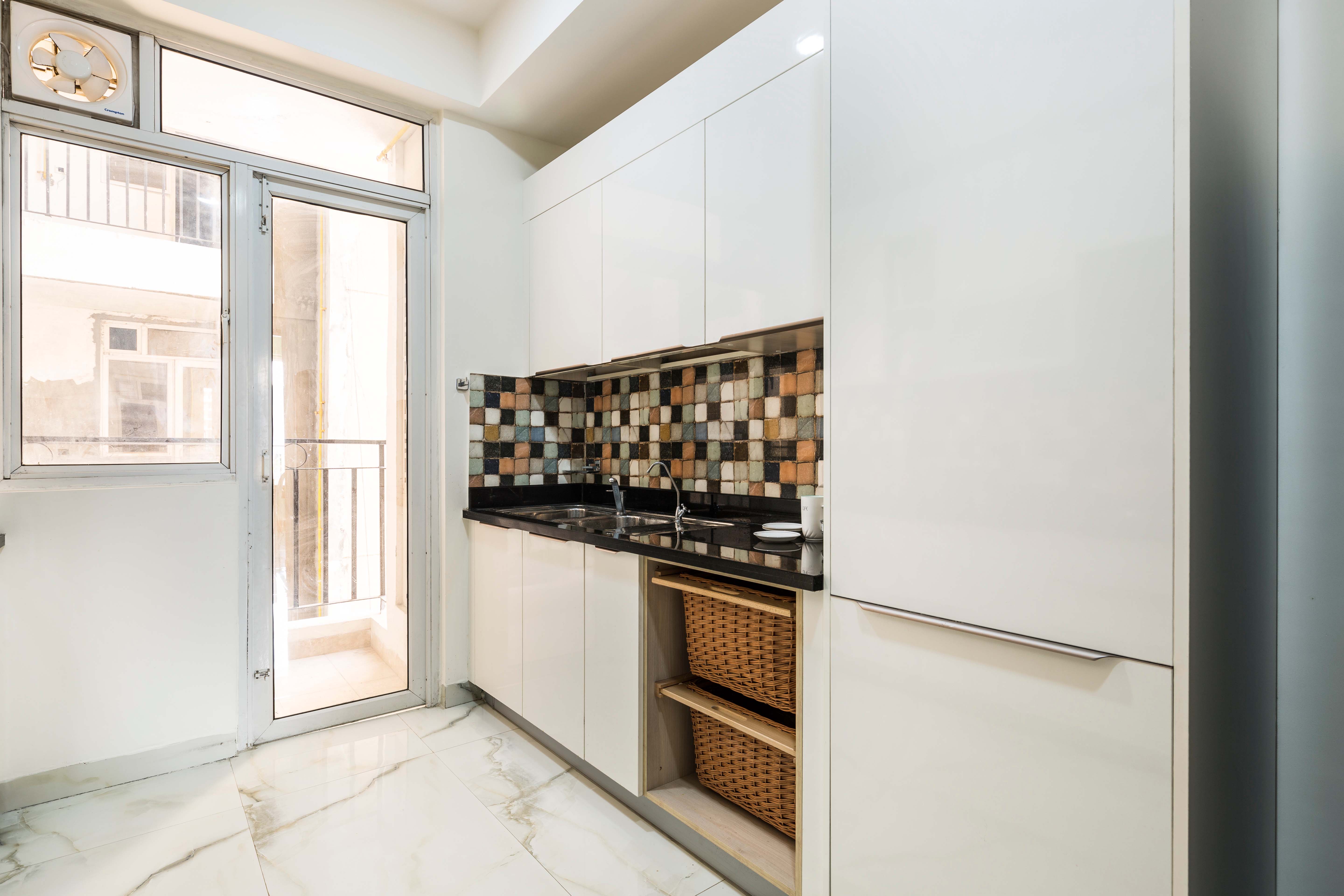 Contemporary Parallel Kitchen in Frosty White with Granite Countertop ...