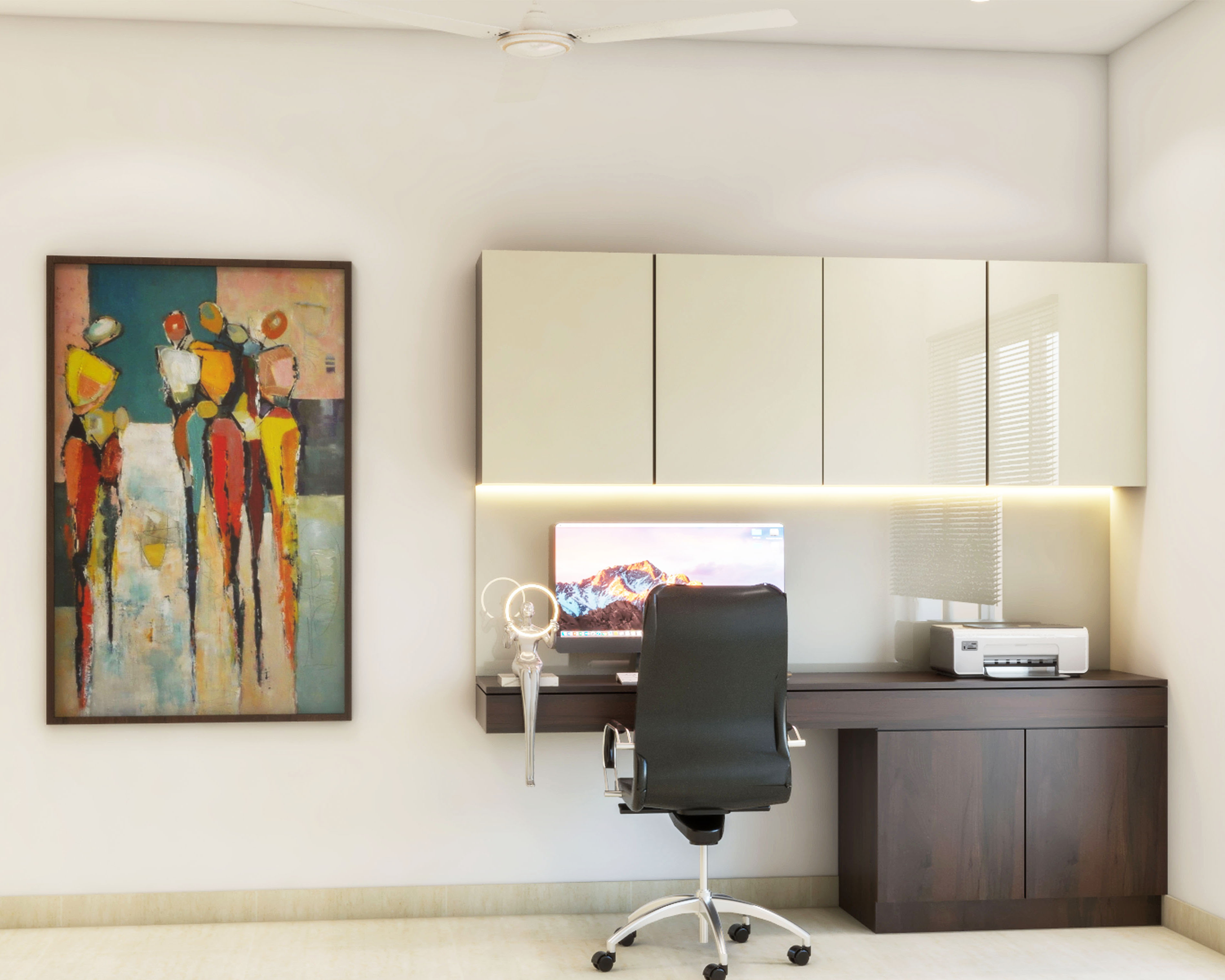 Contemporary Champage And Wood Study Room Design With Strip Lights ...