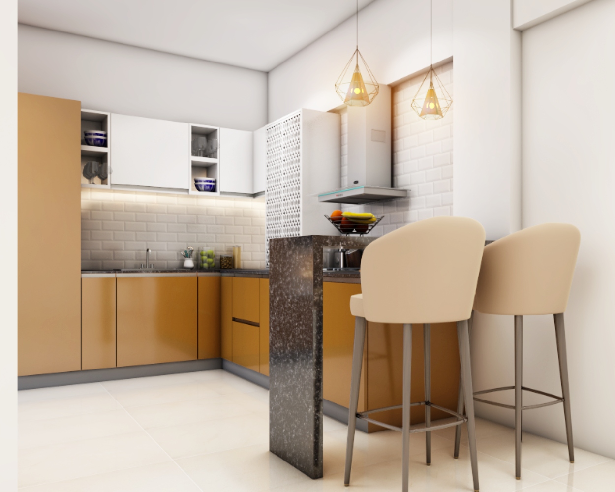 Modern Kitchen Design with Parakeet and Frosty White Accents - 11x10 Ft ...