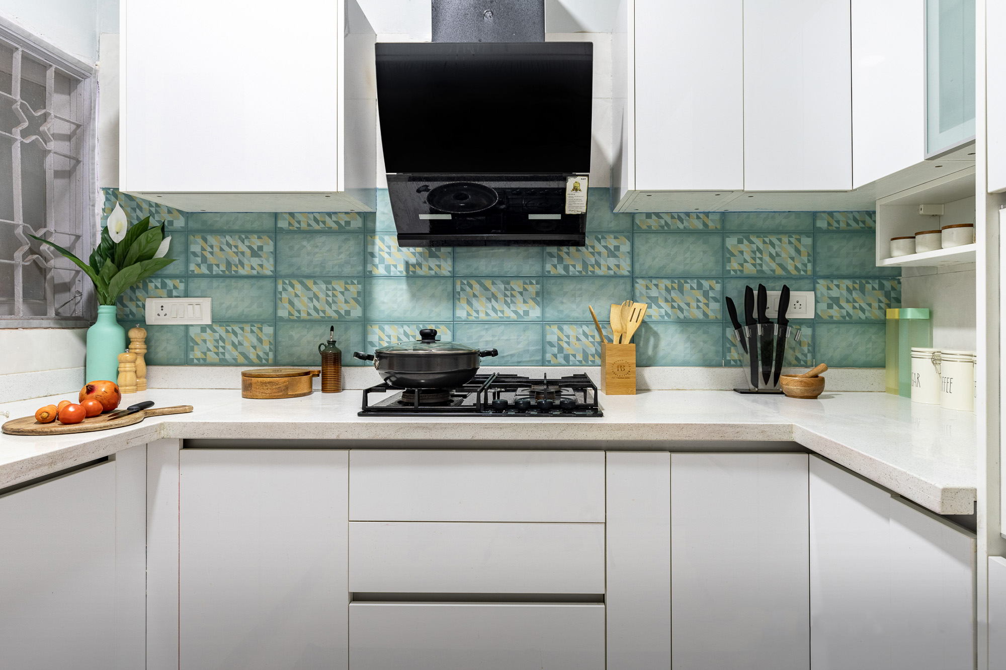 Multicoloured Digital Ceramic Kitchen Tile Design | Livspace