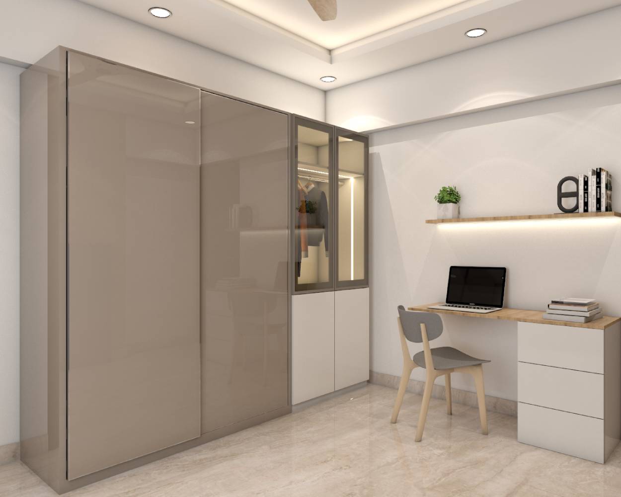 Contemporary 2-Door Sliding Wardrobe in Irish Cream with High Gloss ...