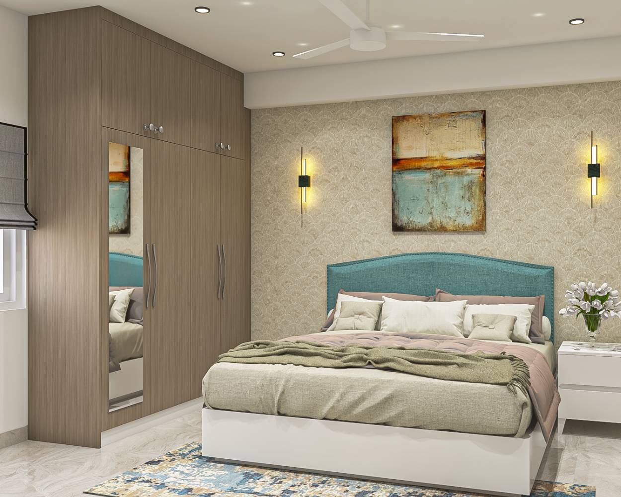 Contemporary 4-Door Swing Wardrobe in Tahiti Samoa Teak with Laminate ...