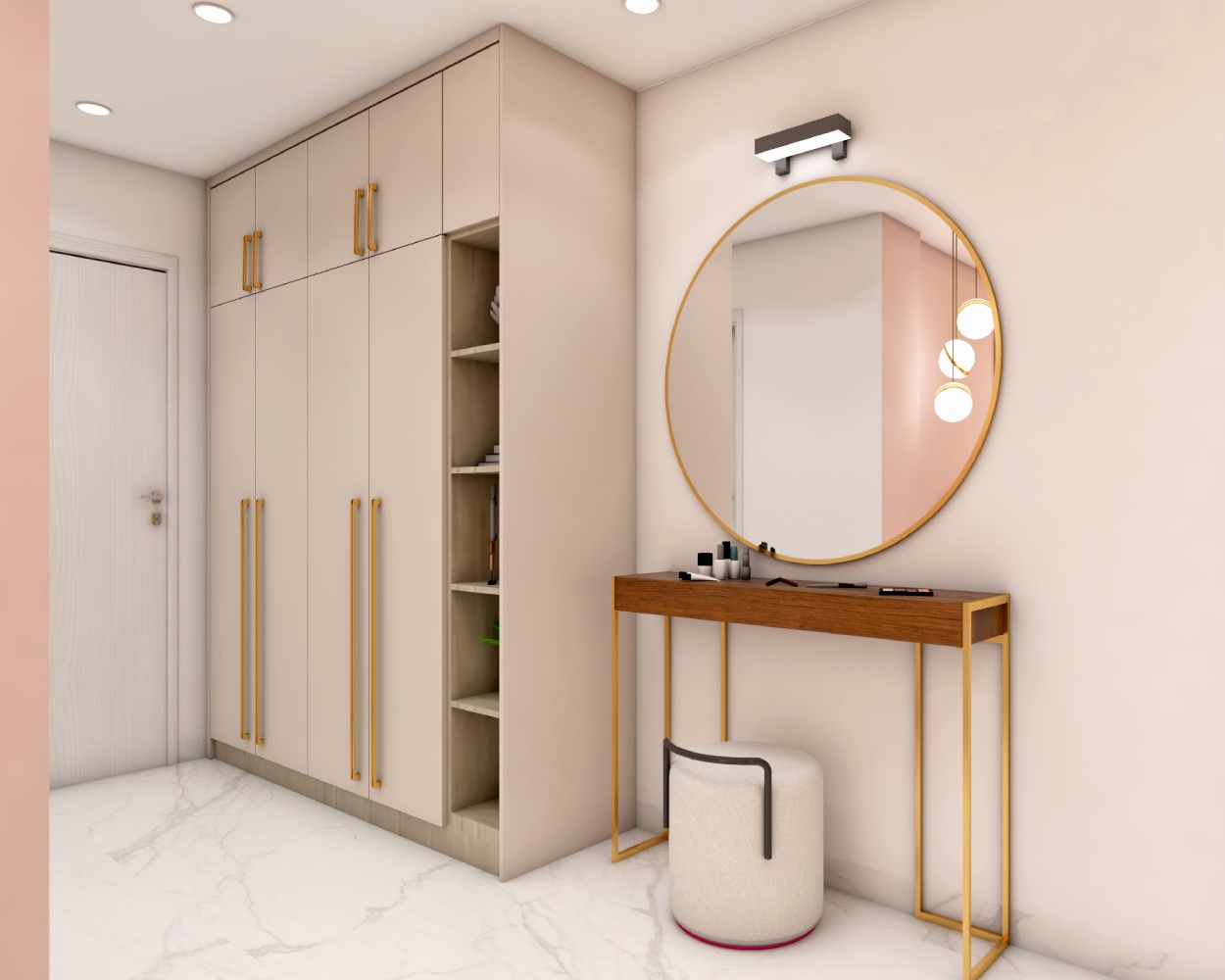 Contemporary Wardrobe in Irish Cream with Suede Finish | Livspace