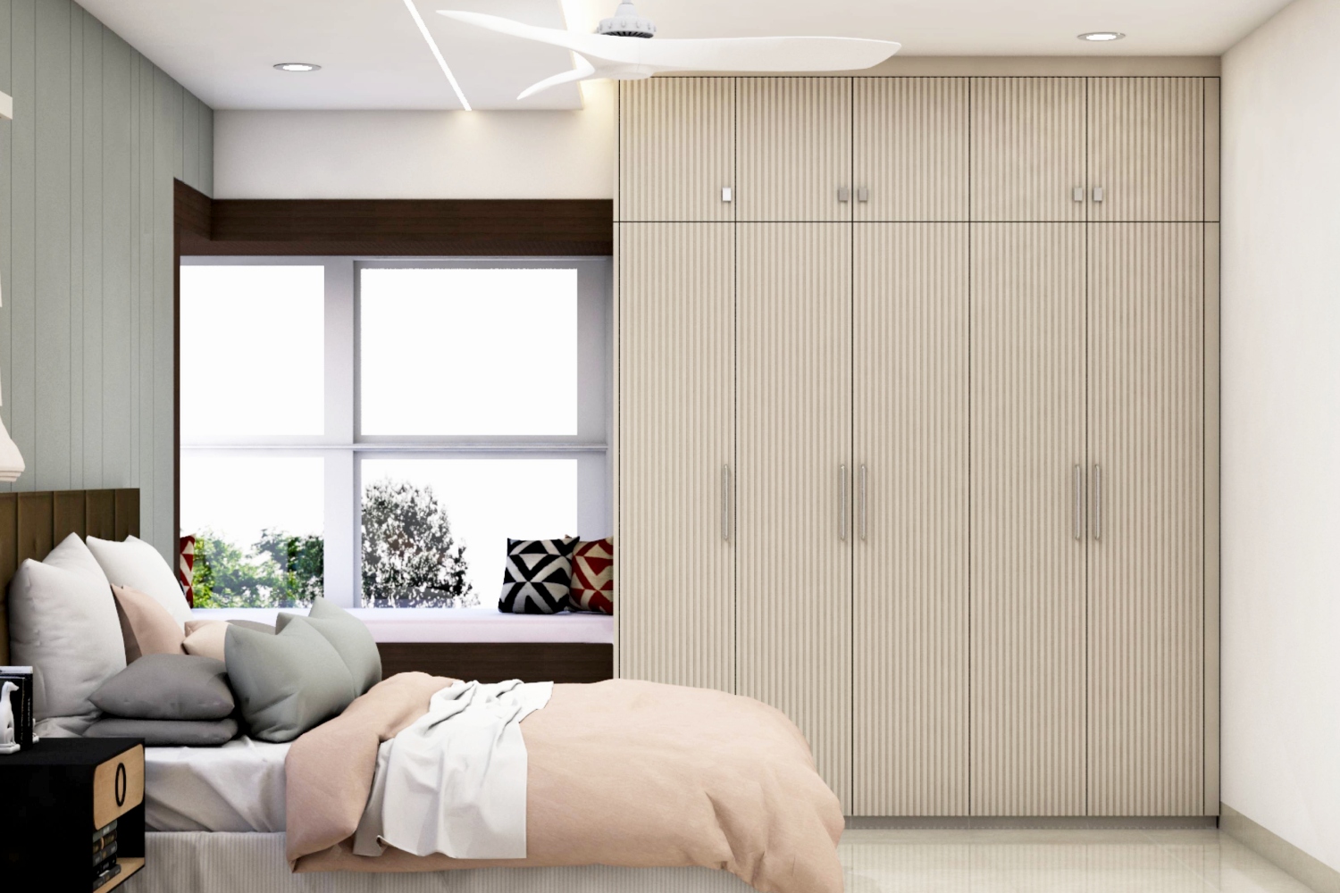 Contemporary Wardrobe in Pumice Grey with Suede Finish | Livspace