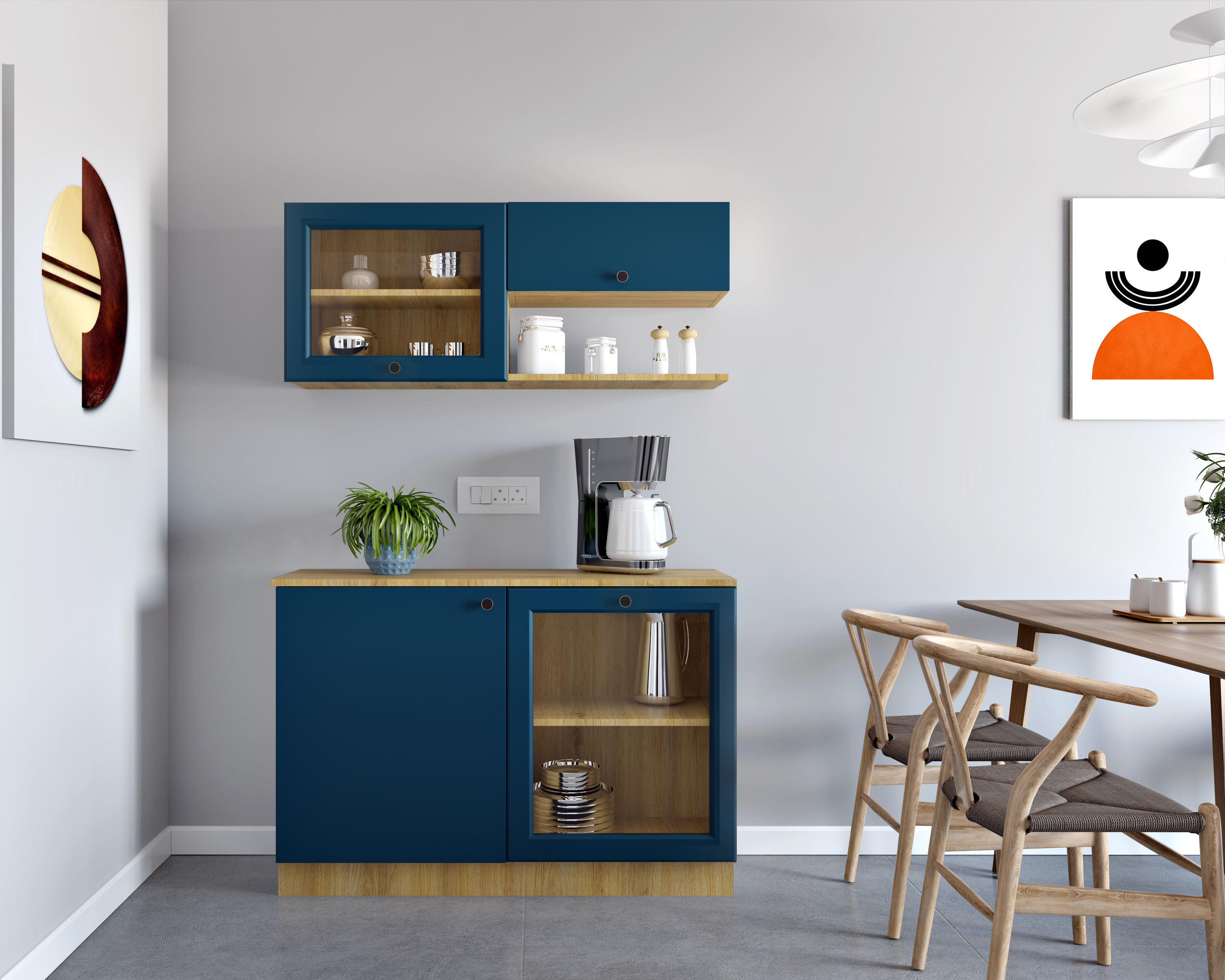 Aqua Blue Crockery Unit Design with PU Paint Finish in Contemporary ...
