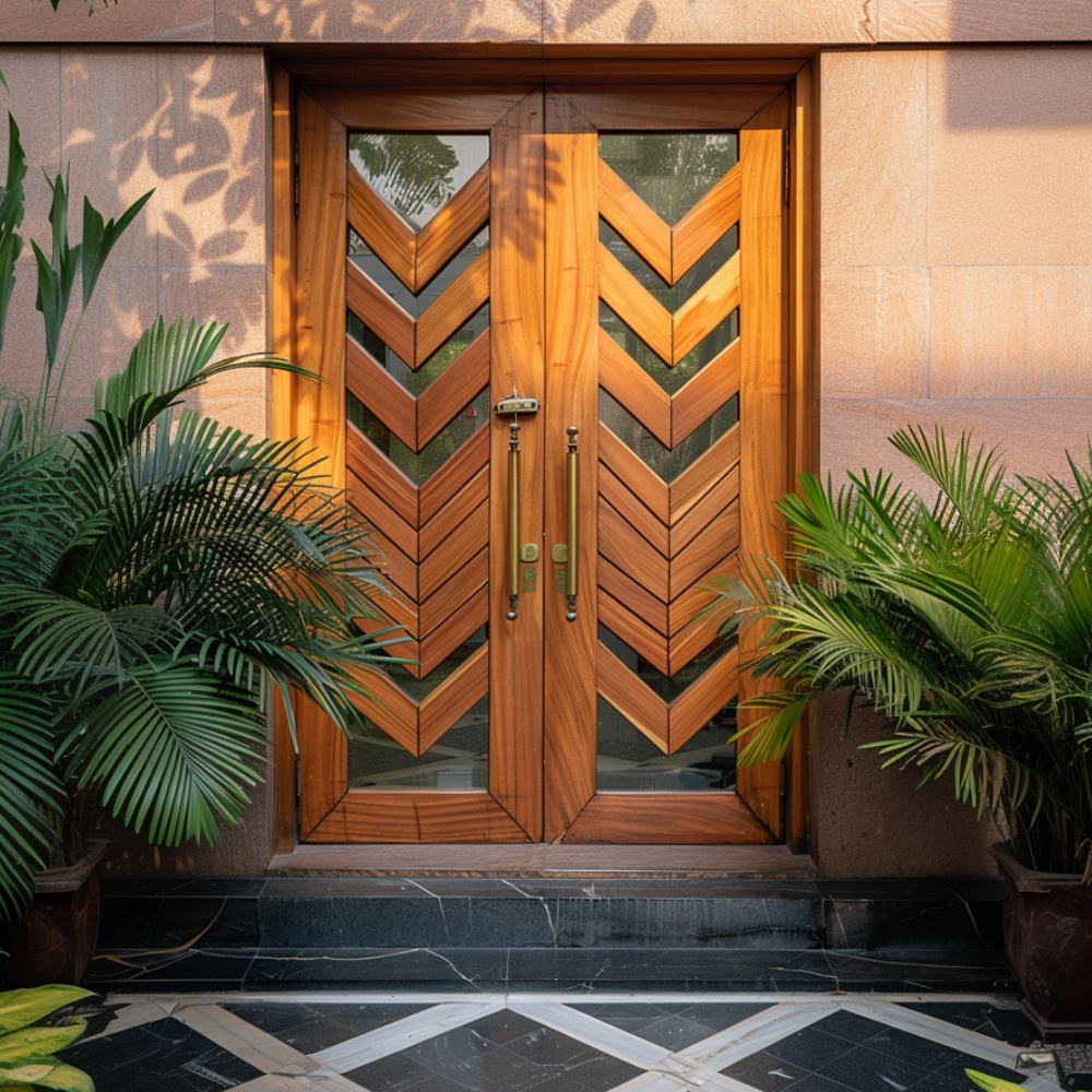 Stylish Mid-Century Modern Matte Swing Double Door Design Ideal for Entrances | Livspace